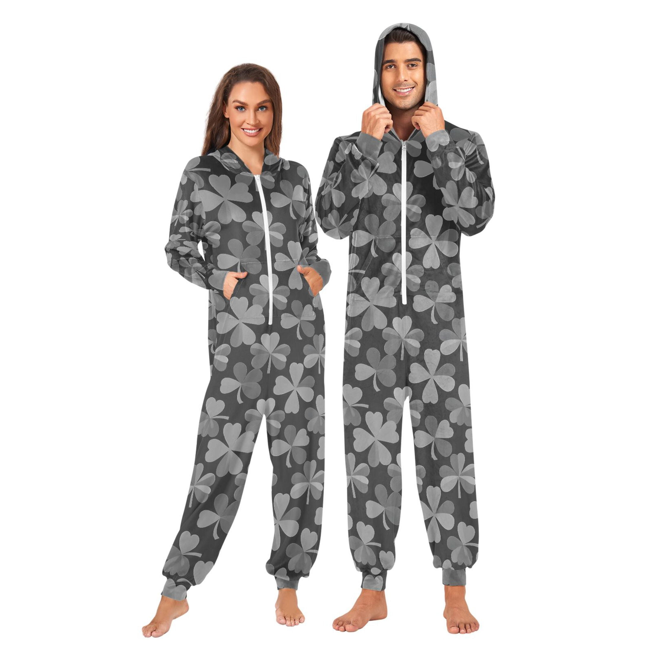 ALAZA Unisex Adults Onesie Pajamas Clover Pattern Sleepwear Jumpsuits ...