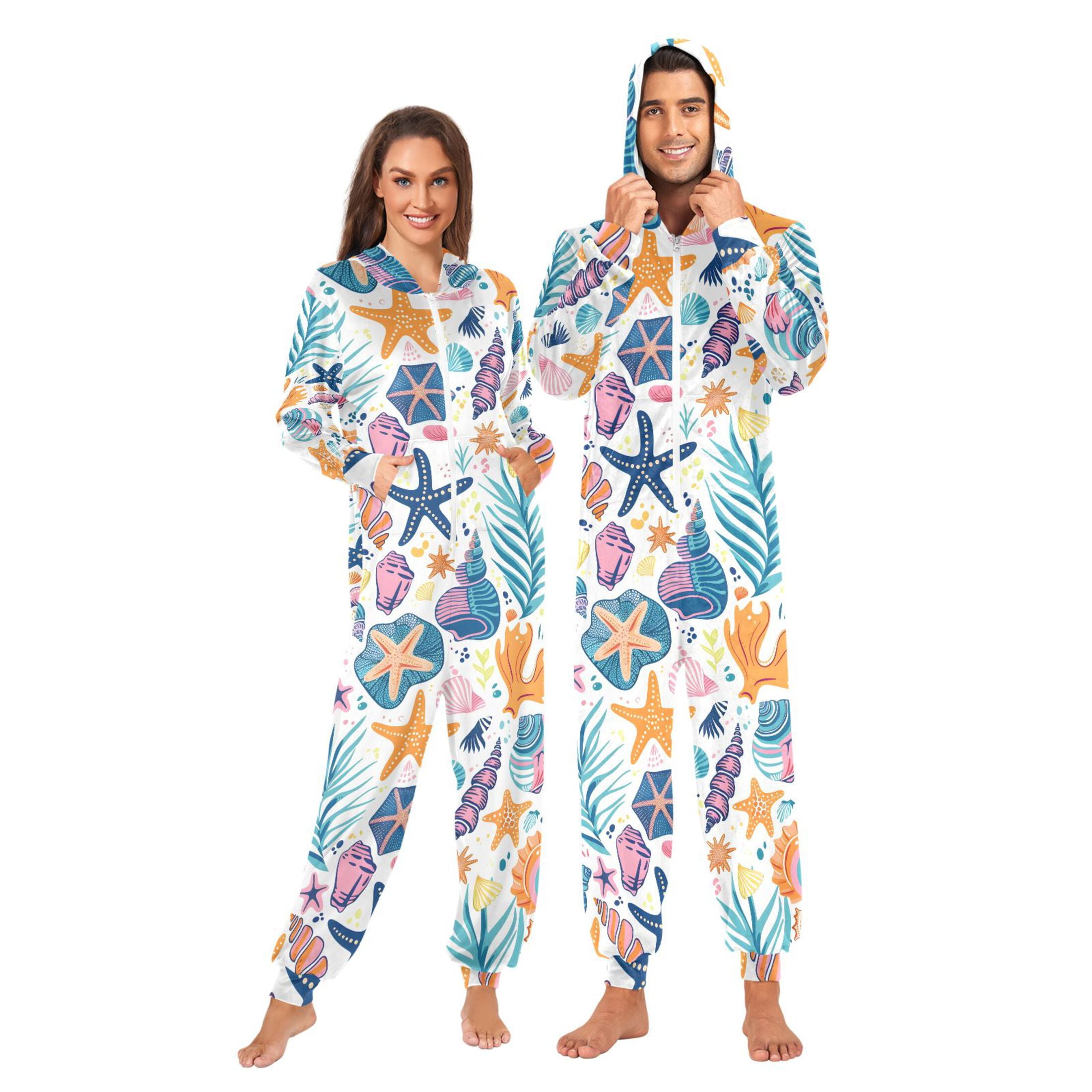 ALAZA Unisex Adults Onesie Pajamas Conch Starfish Sleepwear Jumpsuits ...