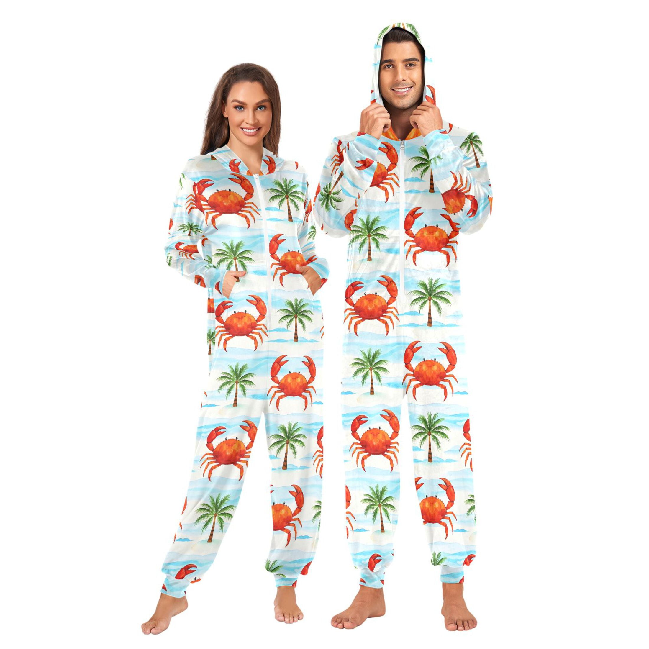 ALAZA Unisex Adults Onesie Pajamas Crab Coconut Tree Sleepwear ...