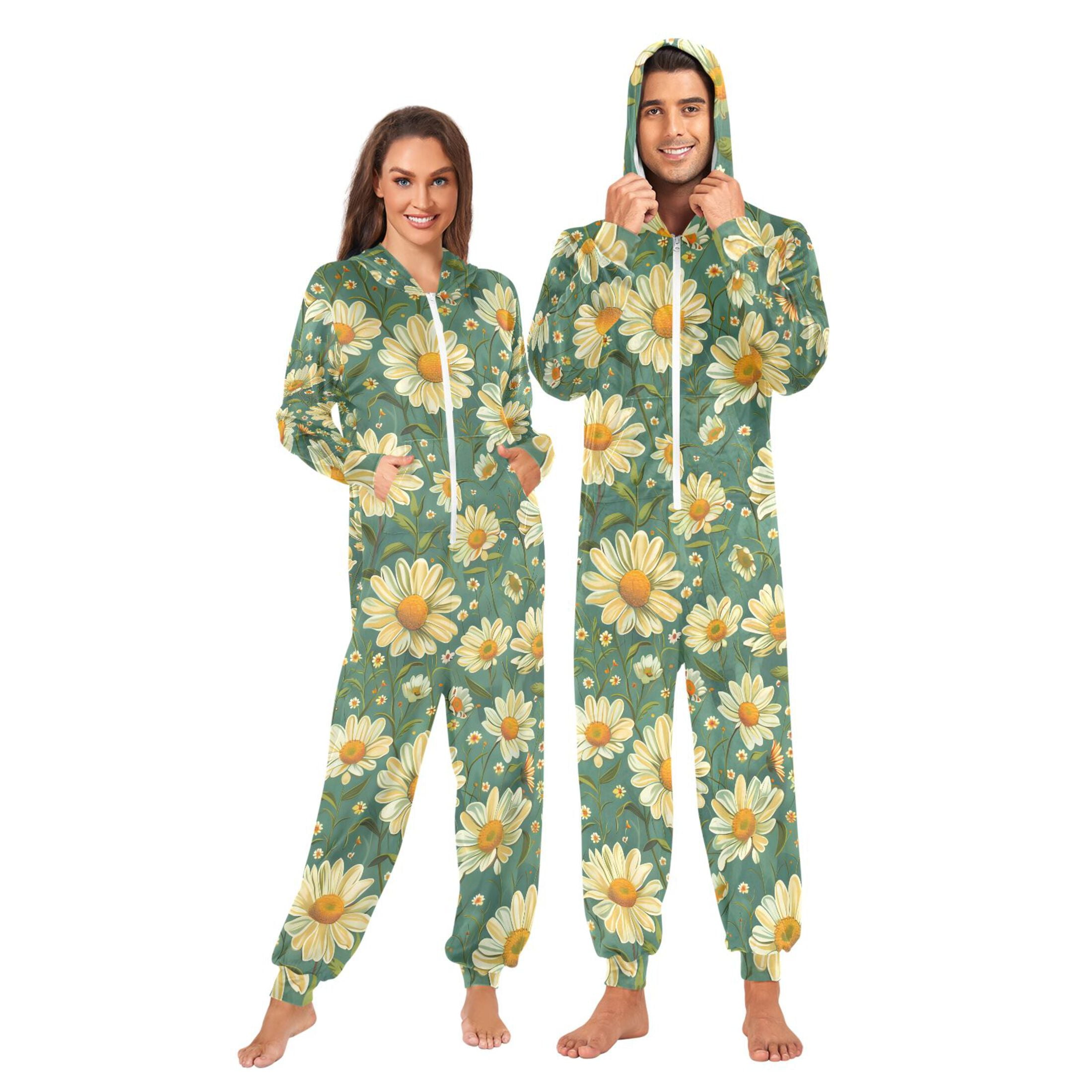 ALAZA Unisex Adults Onesie Pajamas Daisy Flowers Sleepwear Jumpsuits ...