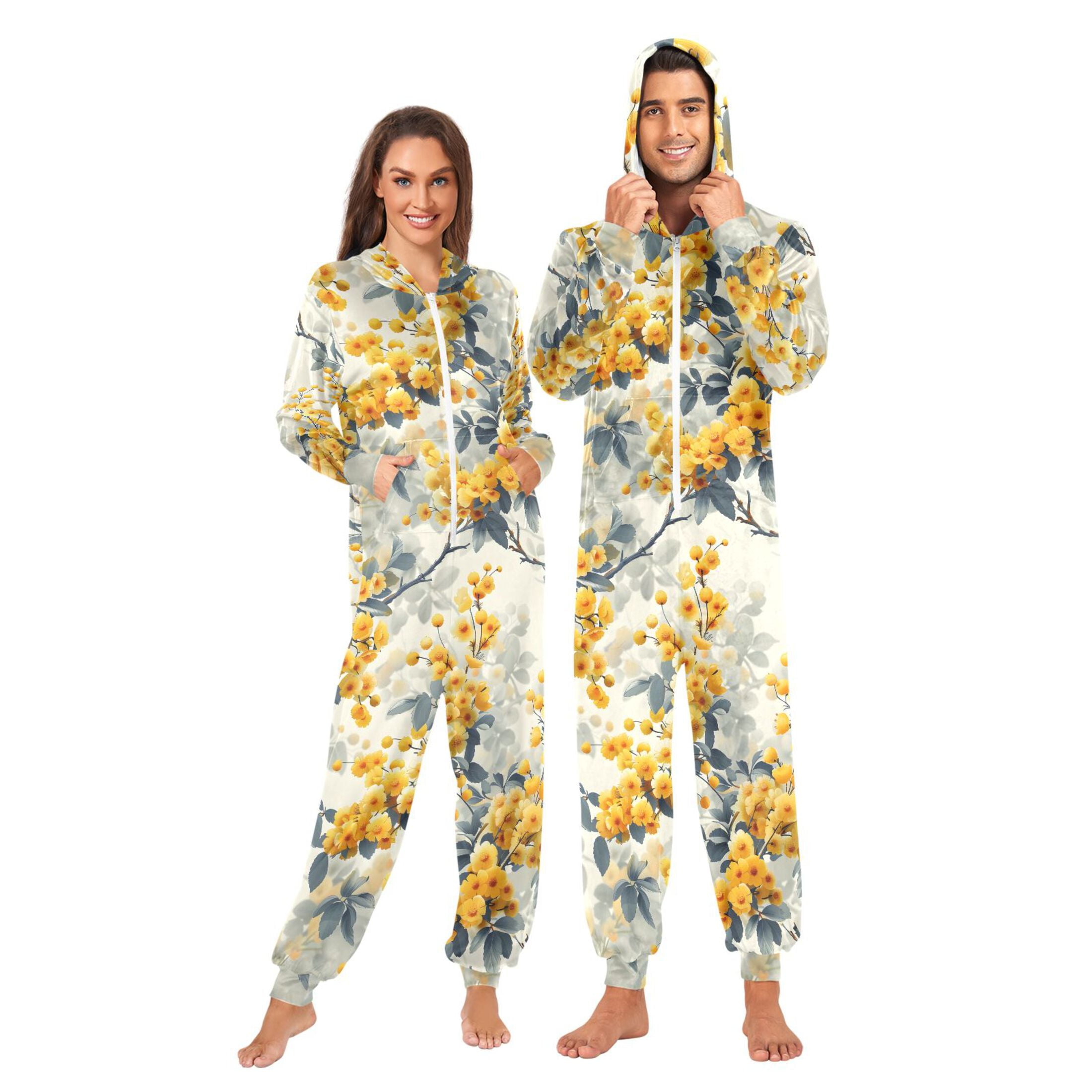 ALAZA Unisex Adults Onesie Pajamas Fruit Flower Sleepwear Jumpsuits One ...