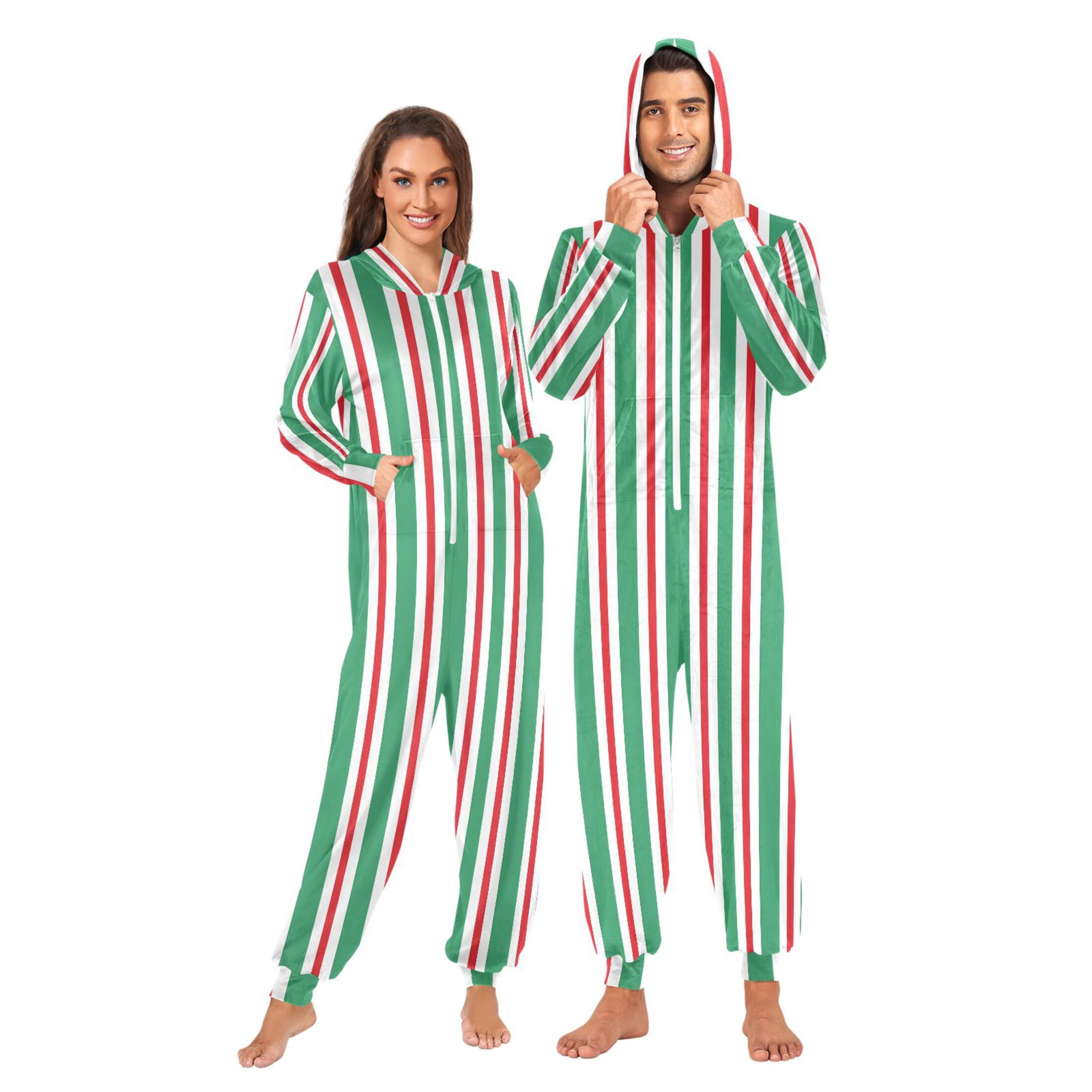 ALAZA Unisex Adults Onesie Pajamas Green Red Stripe Sleepwear Jumpsuits ...