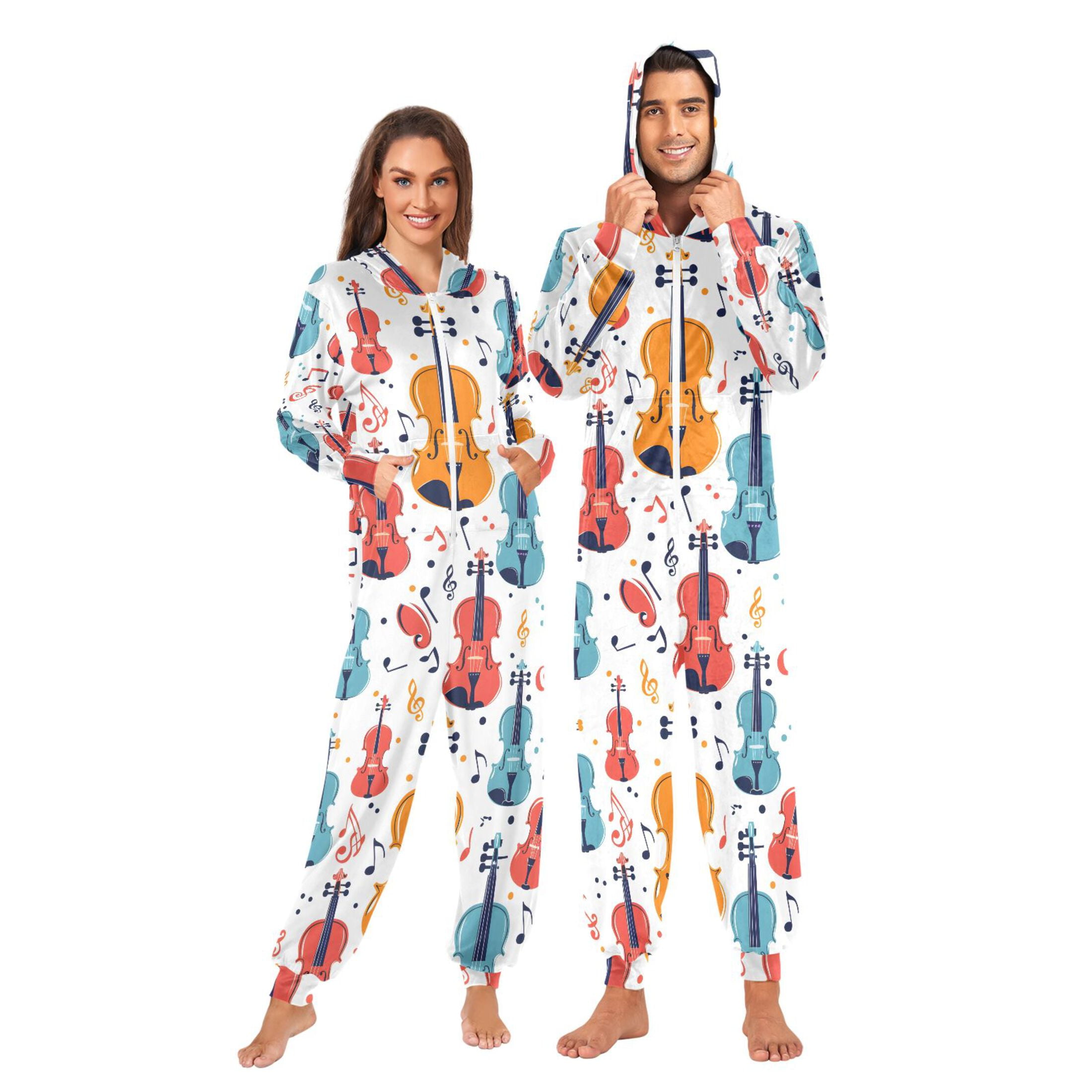 ALAZA Unisex Adults Onesie Pajamas Guitar Music Notes Sleepwear ...