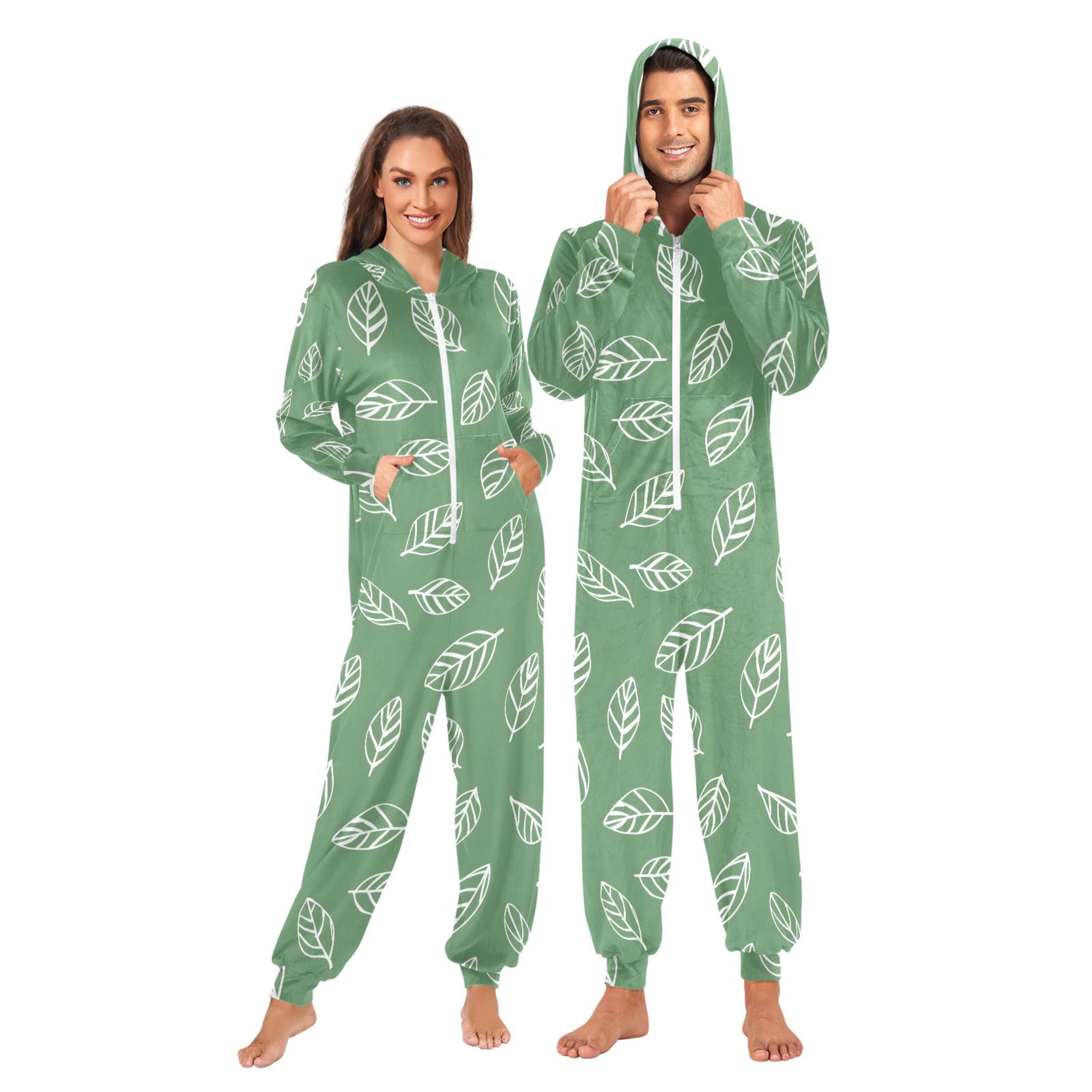 ALAZA Unisex Adults Onesie Pajamas Leaves Paint Sleepwear Jumpsuits One ...