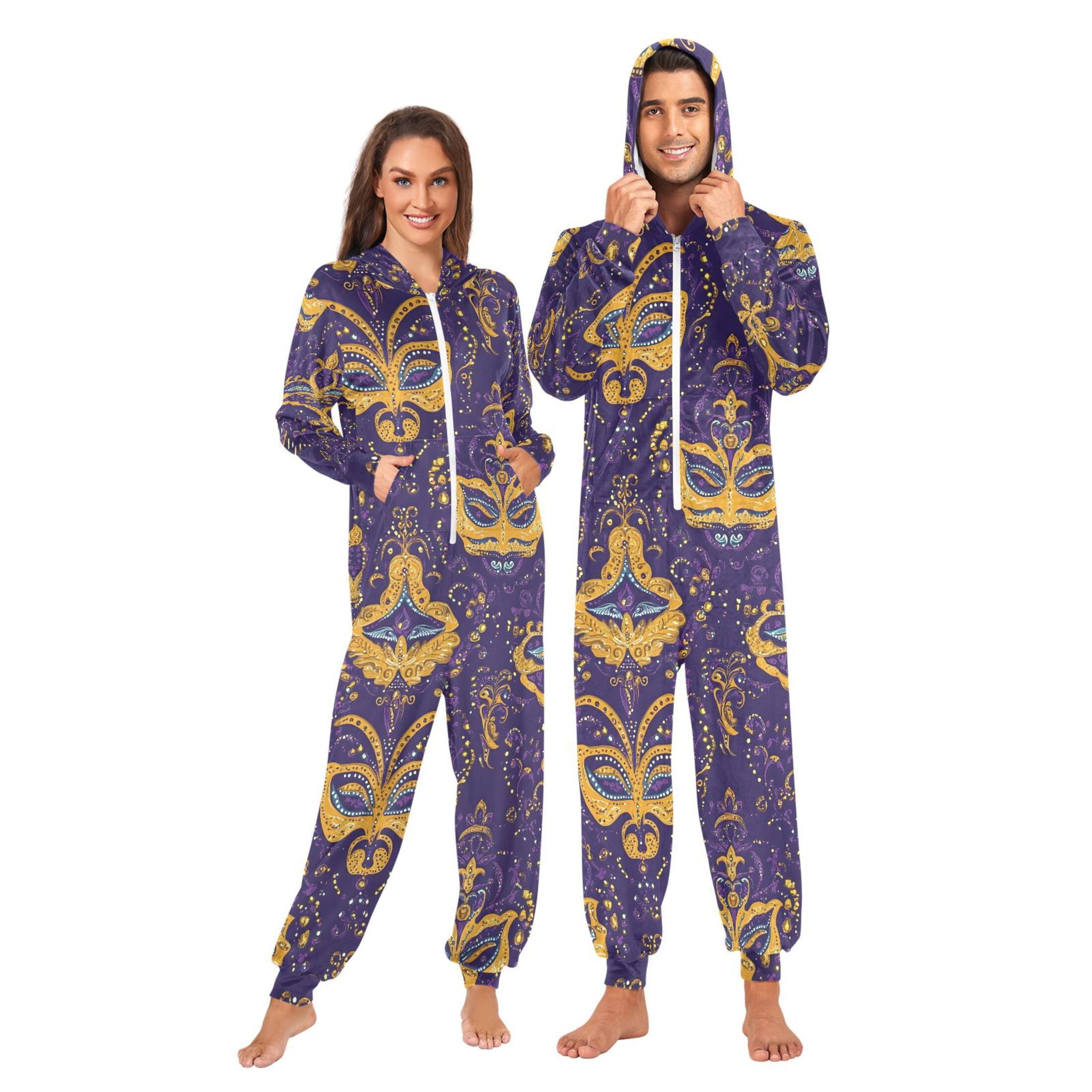 ALAZA Unisex Adults Onesie Pajamas Mardi Gras Sleepwear Jumpsuits One ...