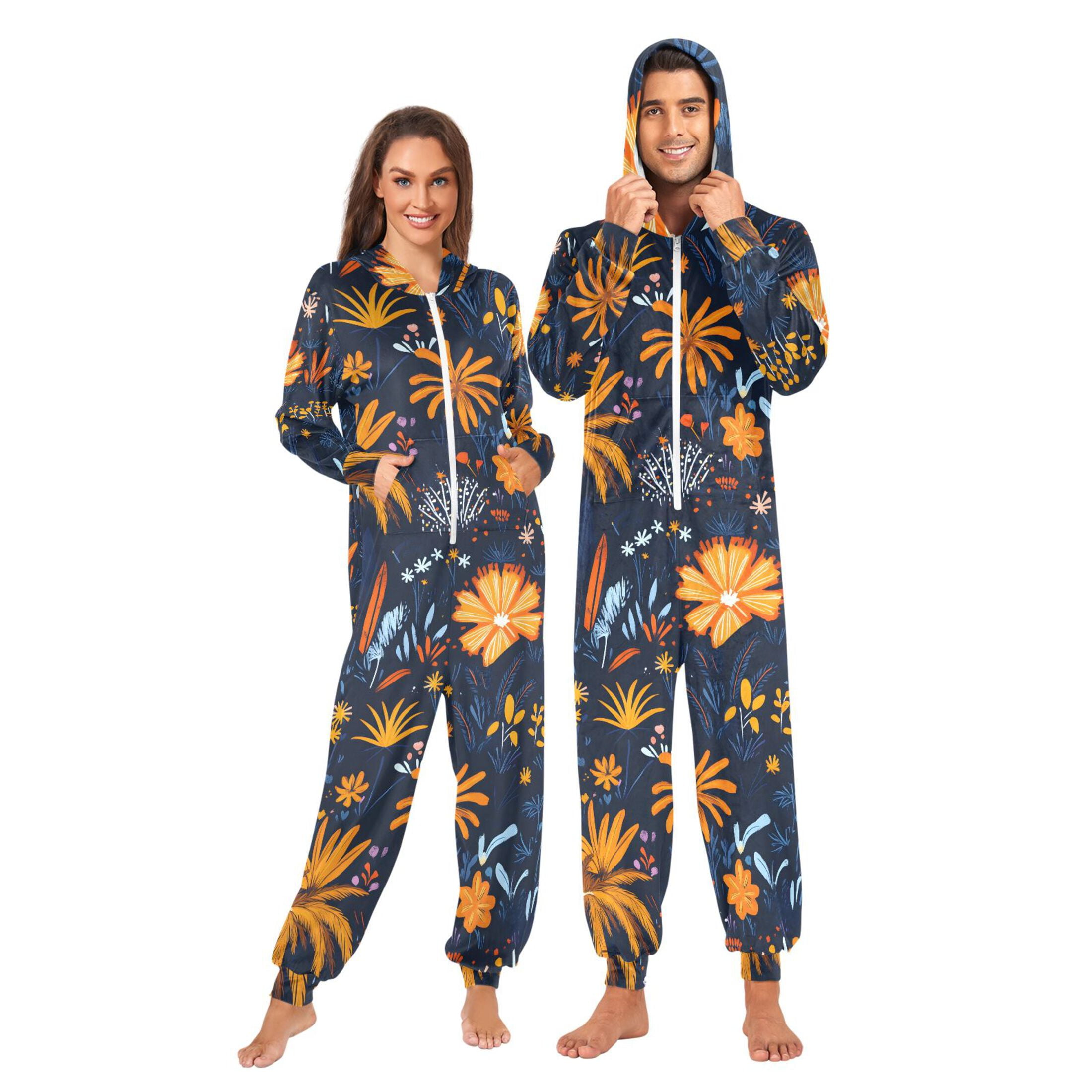 ALAZA Unisex Adults Onesie Pajamas Palm Tree Floral Sleepwear Jumpsuits ...