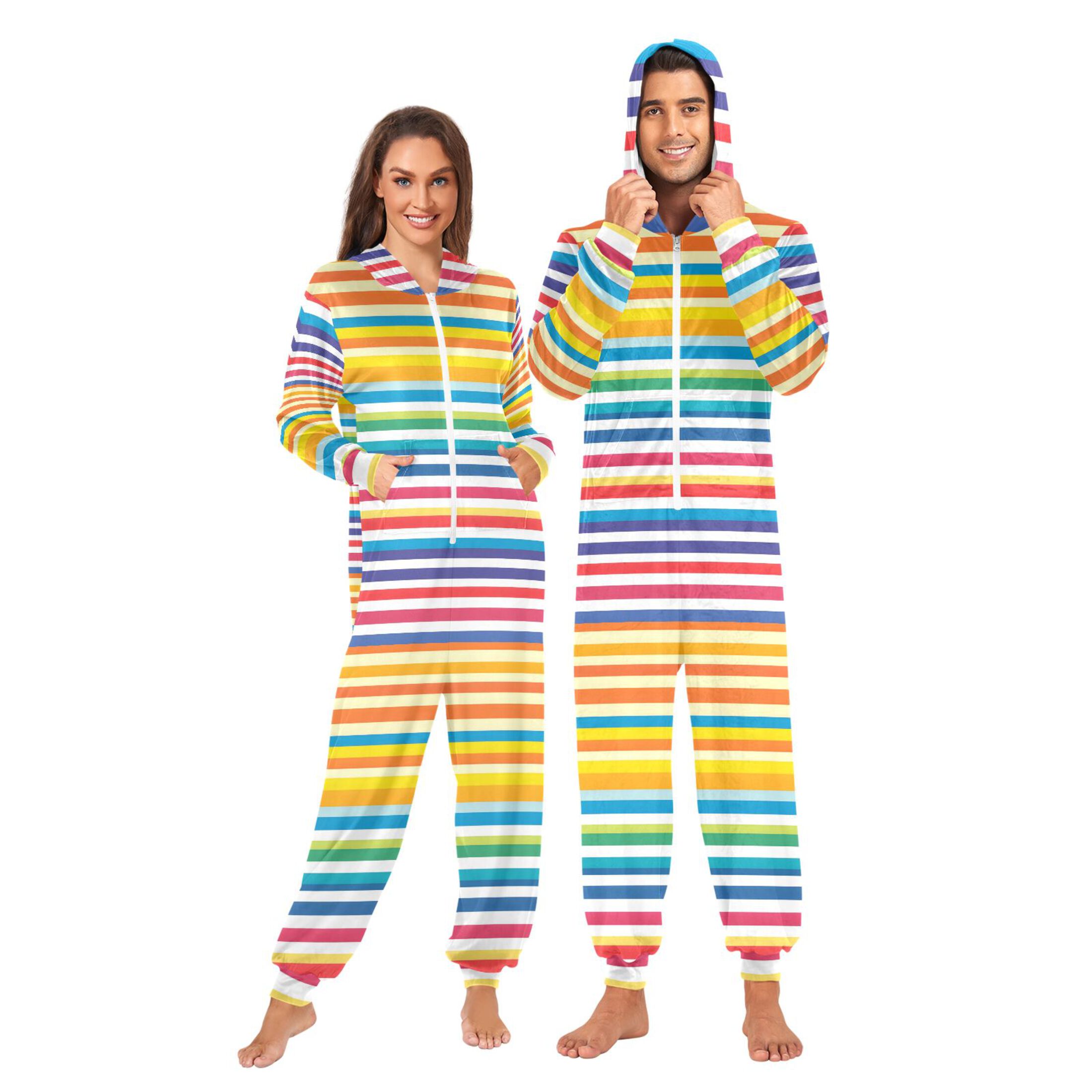 ALAZA Unisex Adults Onesie Pajamas Rainbow Stripes Sleepwear Jumpsuits ...