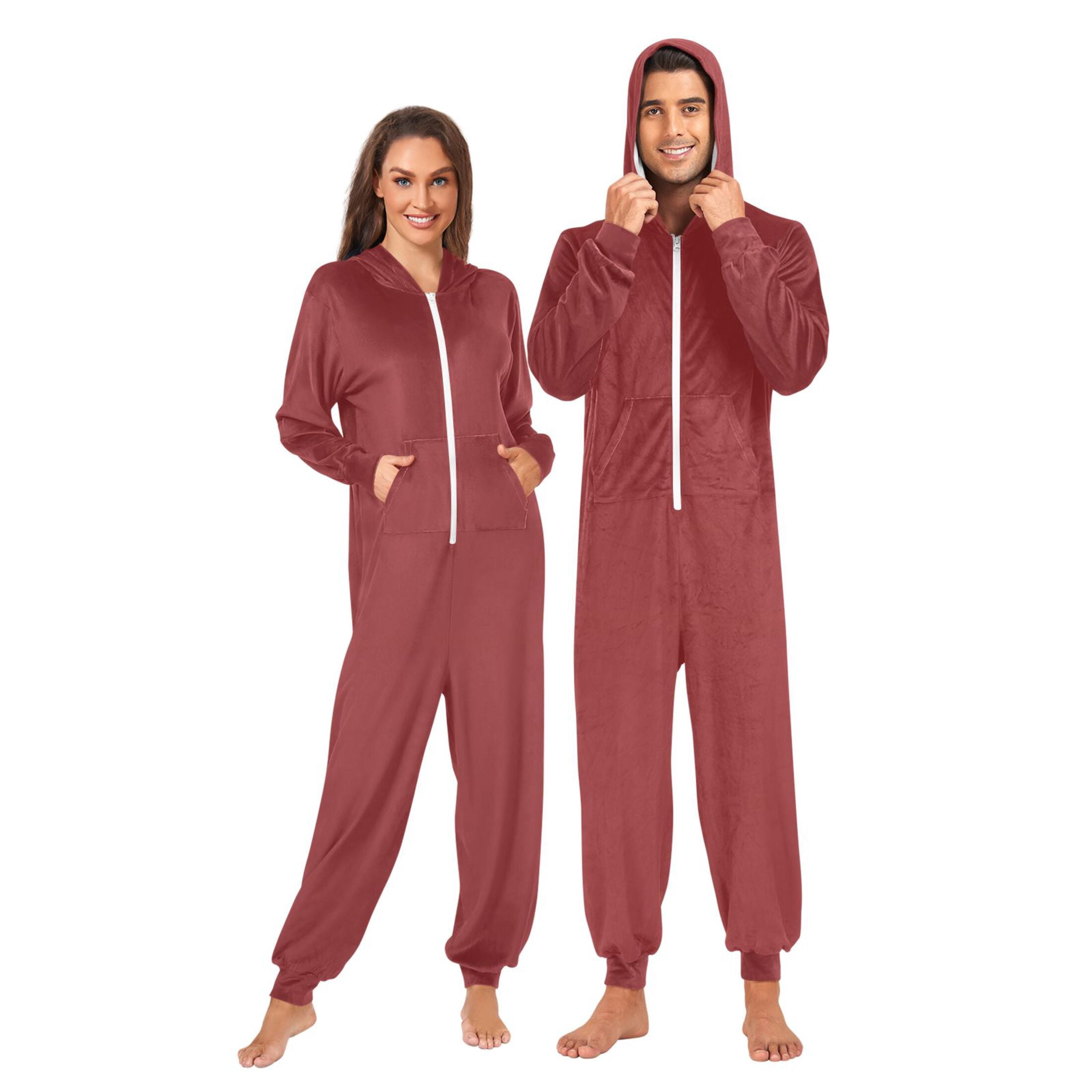 ALAZA Unisex Adults Onesie Pajamas Red Pattern Sleepwear Jumpsuits One ...