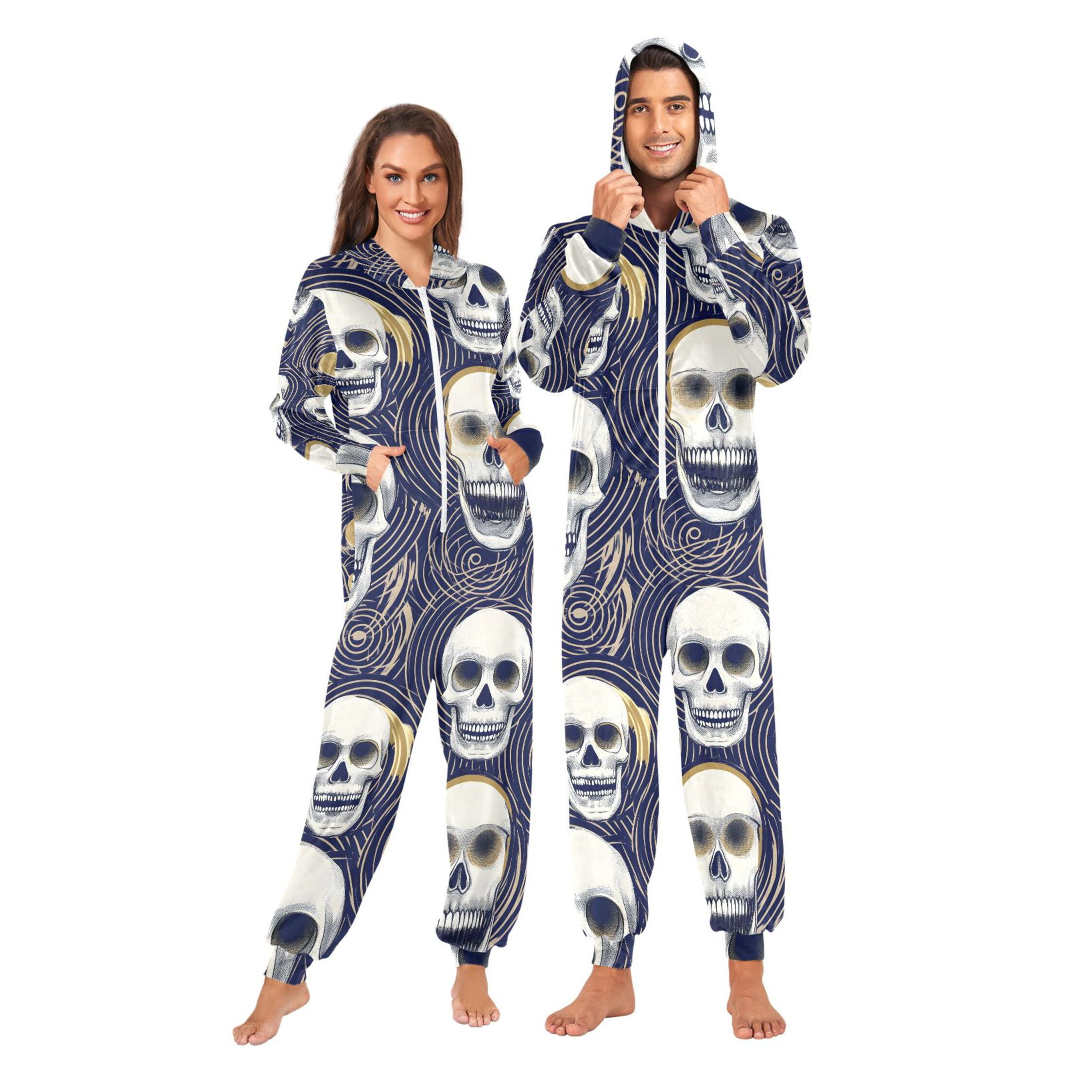 ALAZA Unisex Adults Onesie Pajamas Skull Swirl Line Sleepwear Jumpsuits ...
