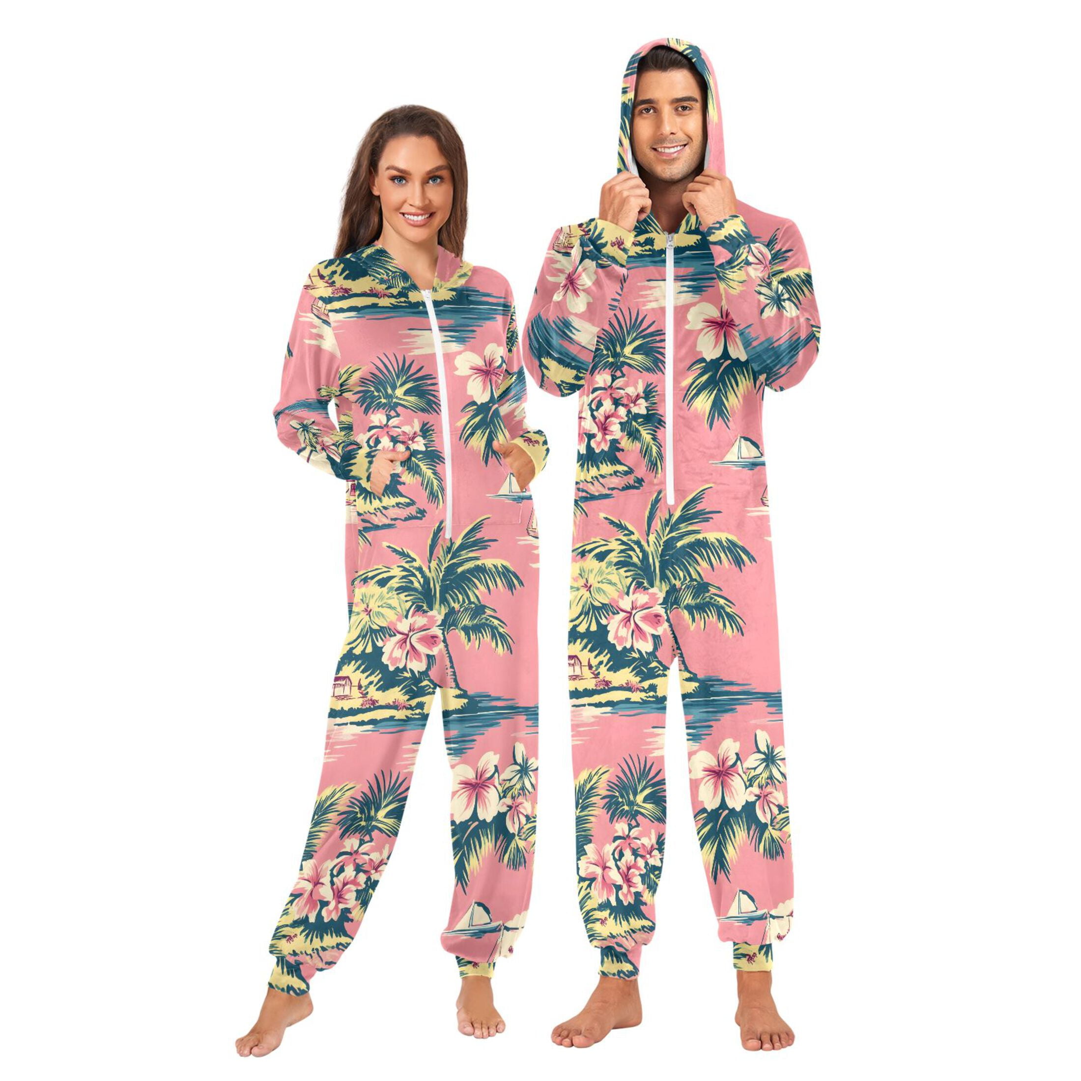 ALAZA Unisex Adults Onesie Pajamas Vintage Palm Tree Sleepwear ...