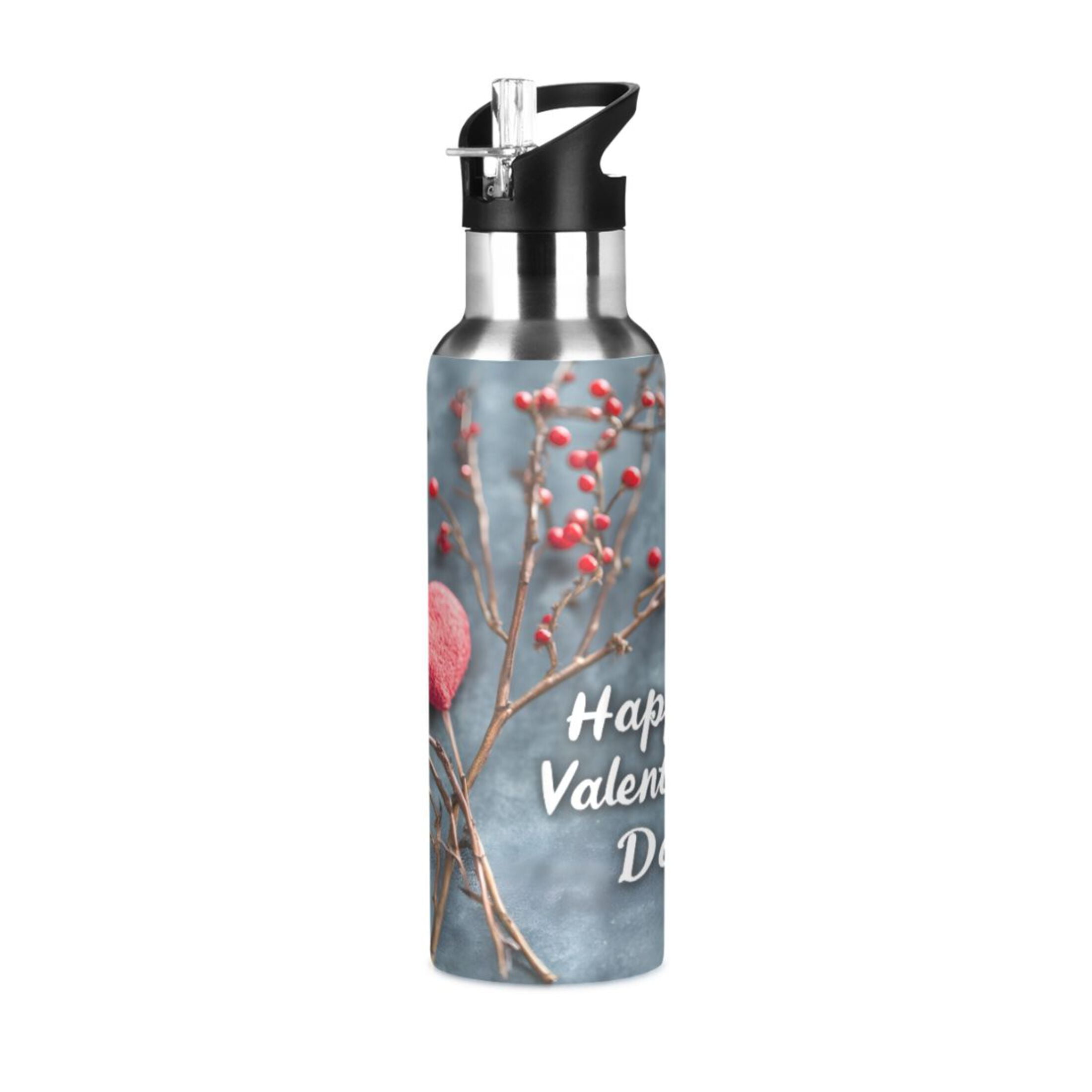 ALAZA Valentines Day Heart Print Water Bottle Insulated Flask Stainless ...