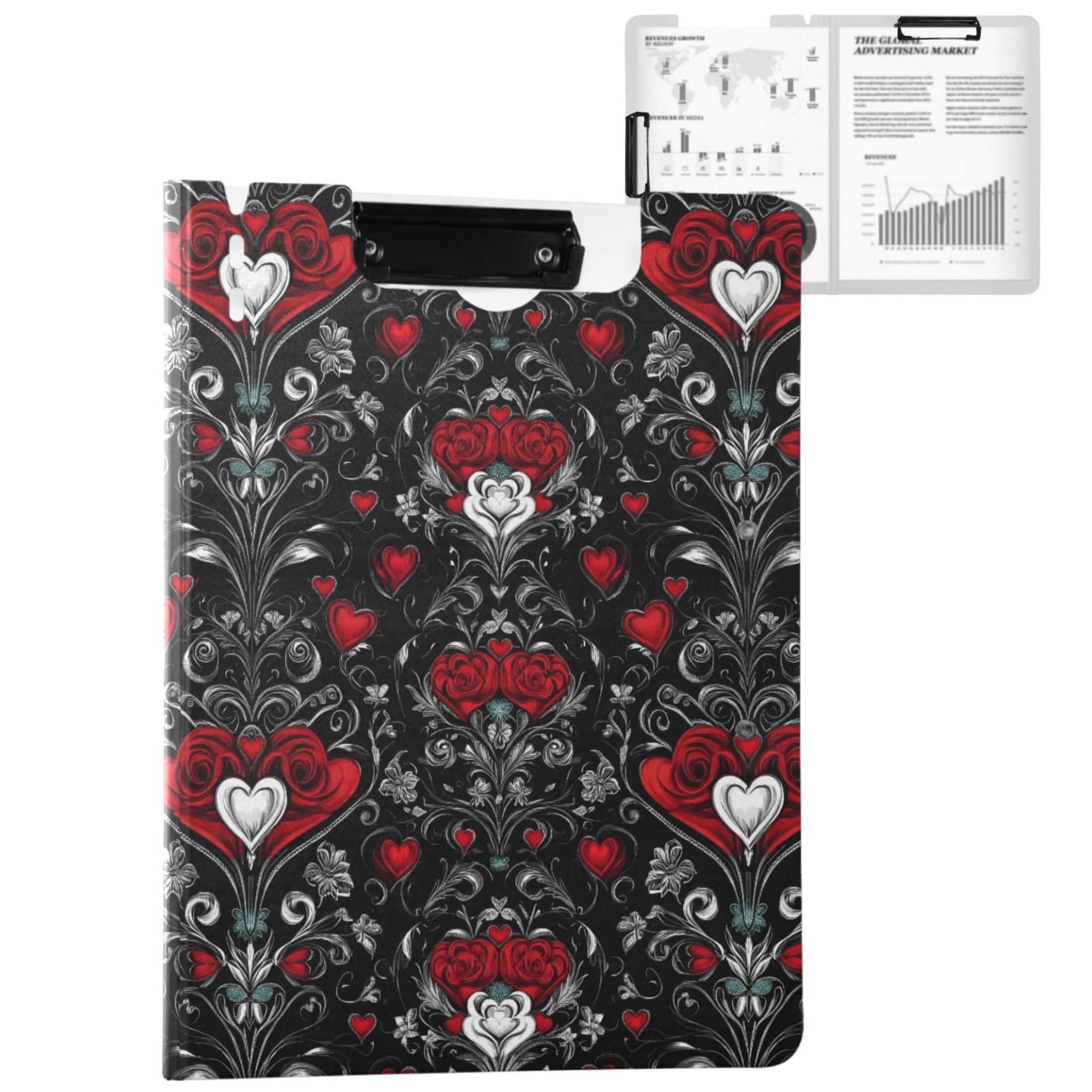 ALAZA Valentines Hearts Flower A4 Foldable Clipboard 360 Degree Folder ...