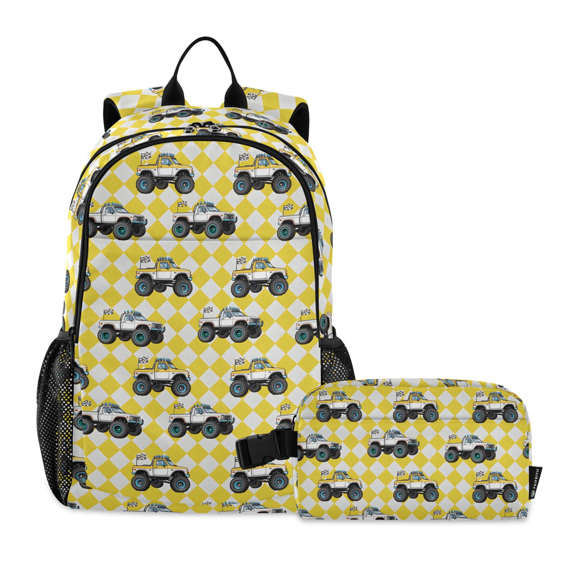 ALAZA Vehicle Car Checkered School Backpack Lunch Box Set Student ...