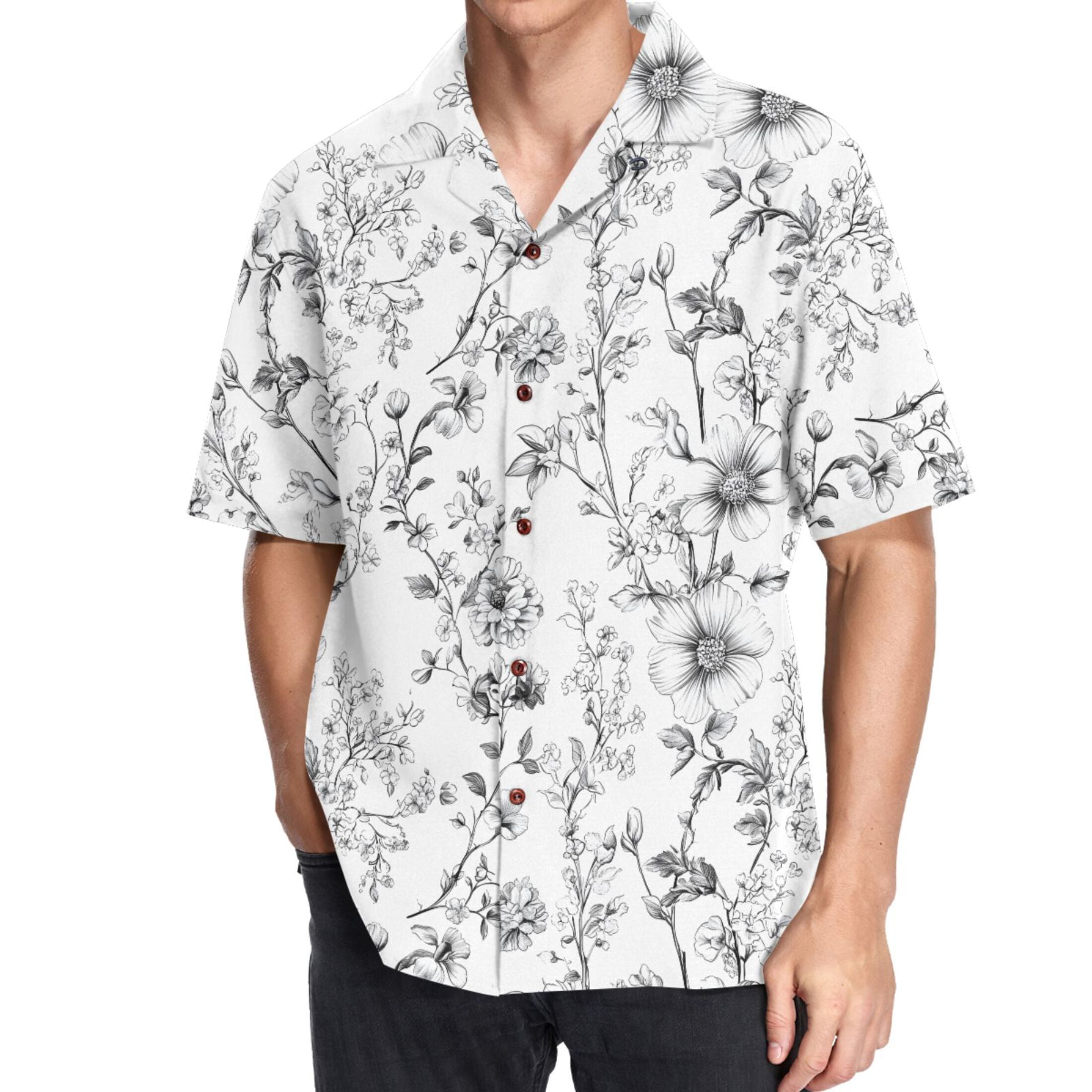 ALAZA Vintage Bloom Flower Men's Hawaiian Shirt Short Sleeve Casual ...