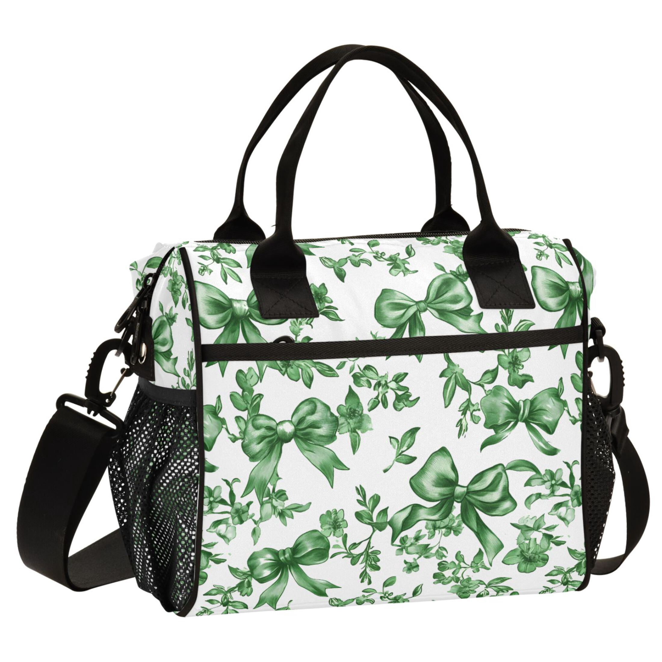 ALAZA Vintage Bows Green Print Cooler Lunch Bag Insulated Reusable ...