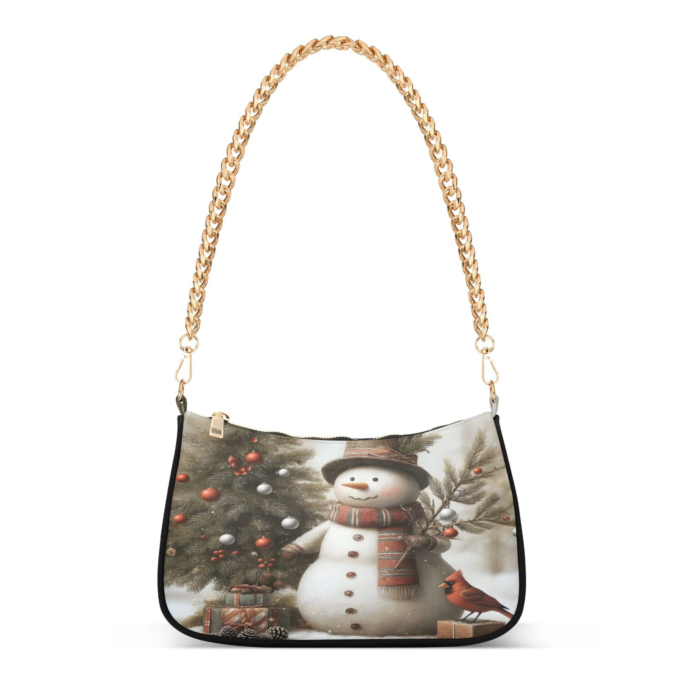 ALAZA Vintage Christmas Snowman Cardinal Women's Chain Shoulder Bag ...