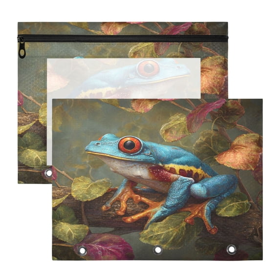ALAZA Vintage Frog Pattern Pencil Pouch 3 Ring Binder with Clear Window ...