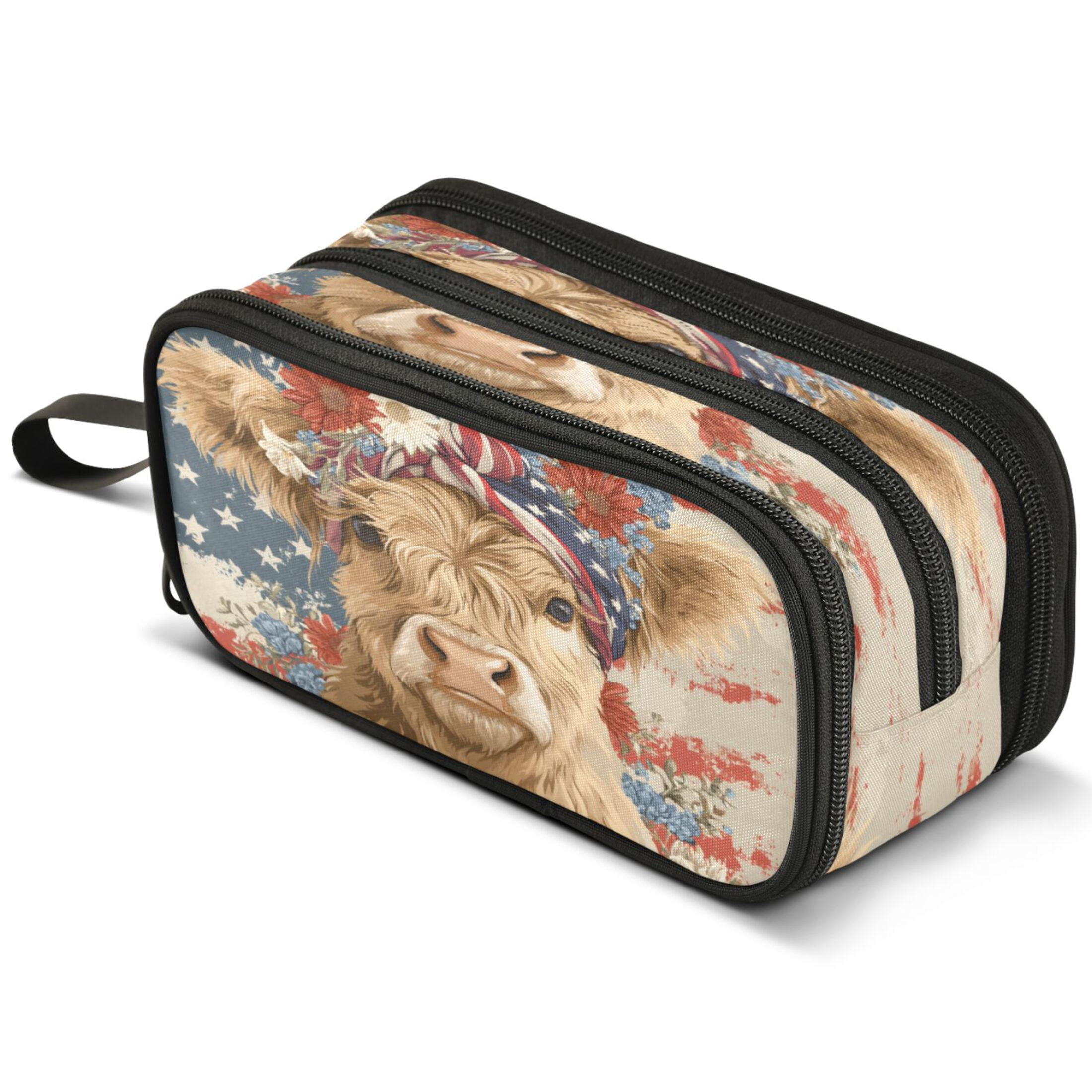 ALAZA Vintage Highland Cattle Pencil Case Bag Large 3 Compartment Pen ...