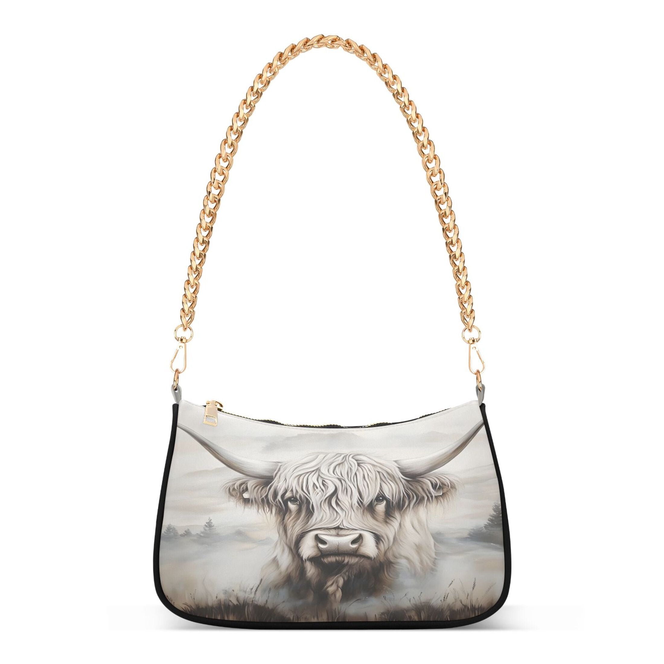 ALAZA Vintage Highland Cattle Women's Chain Shoulder Bag Hobo Handbag ...