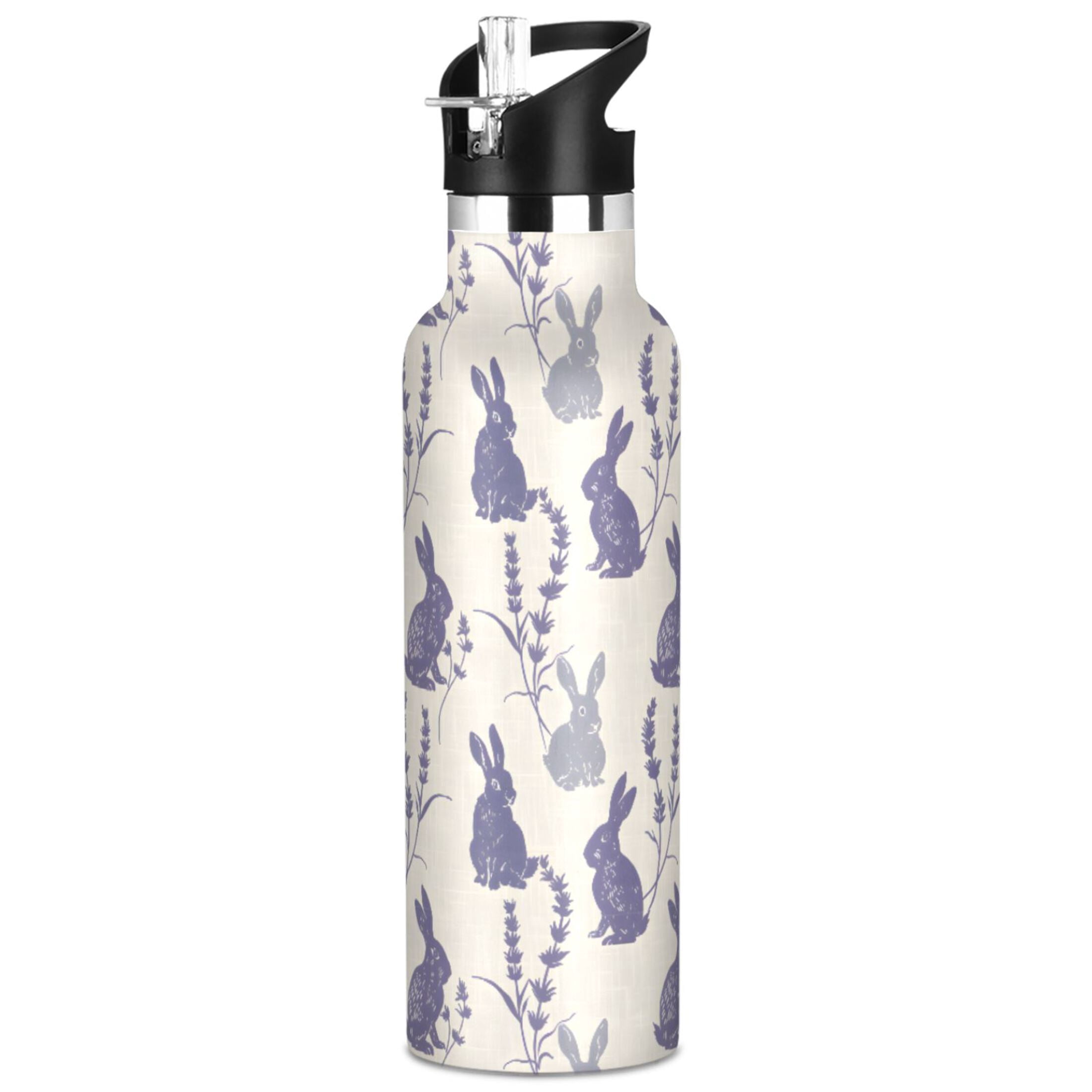 ALAZA Vintage Rabbits Lavender Flowers Pattern Stainless Steel Water ...