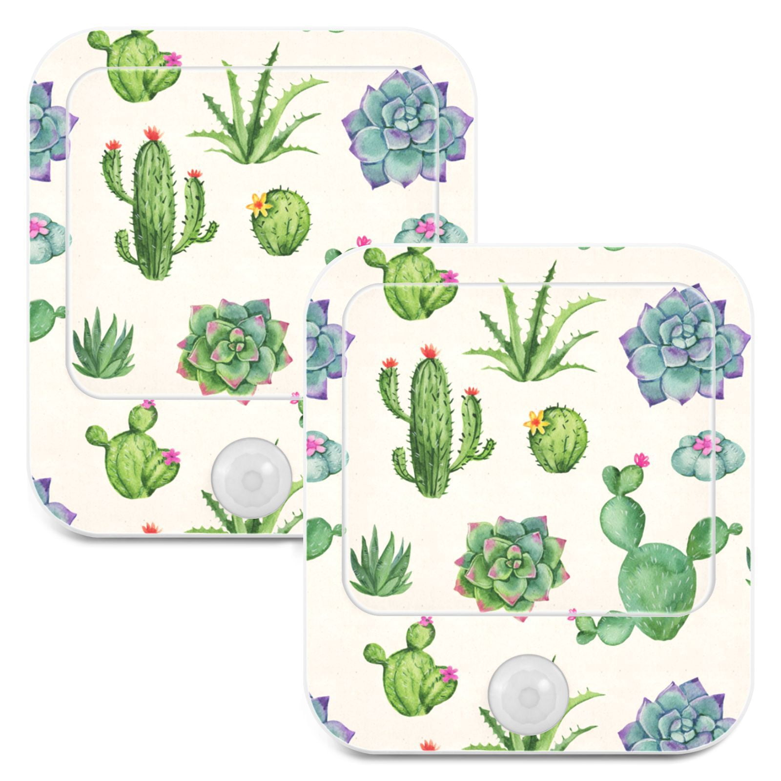 ALAZA Watercolor Cactus Cacti Cute Night Lights Plug into Wall -2 Pack ...