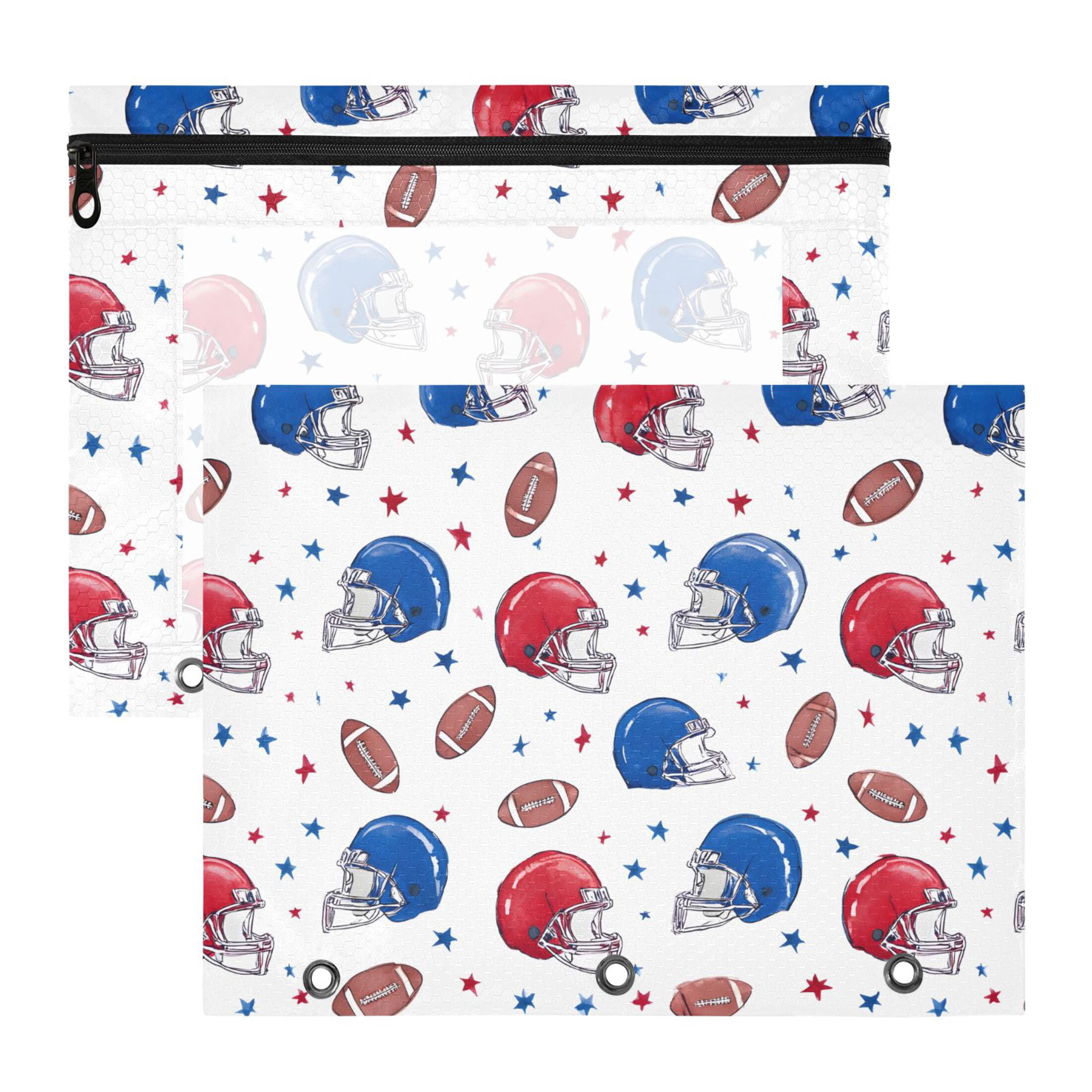 ALAZA Watercolor Football Helmets Balls Pattern Pencil Pouch 3 Ring ...