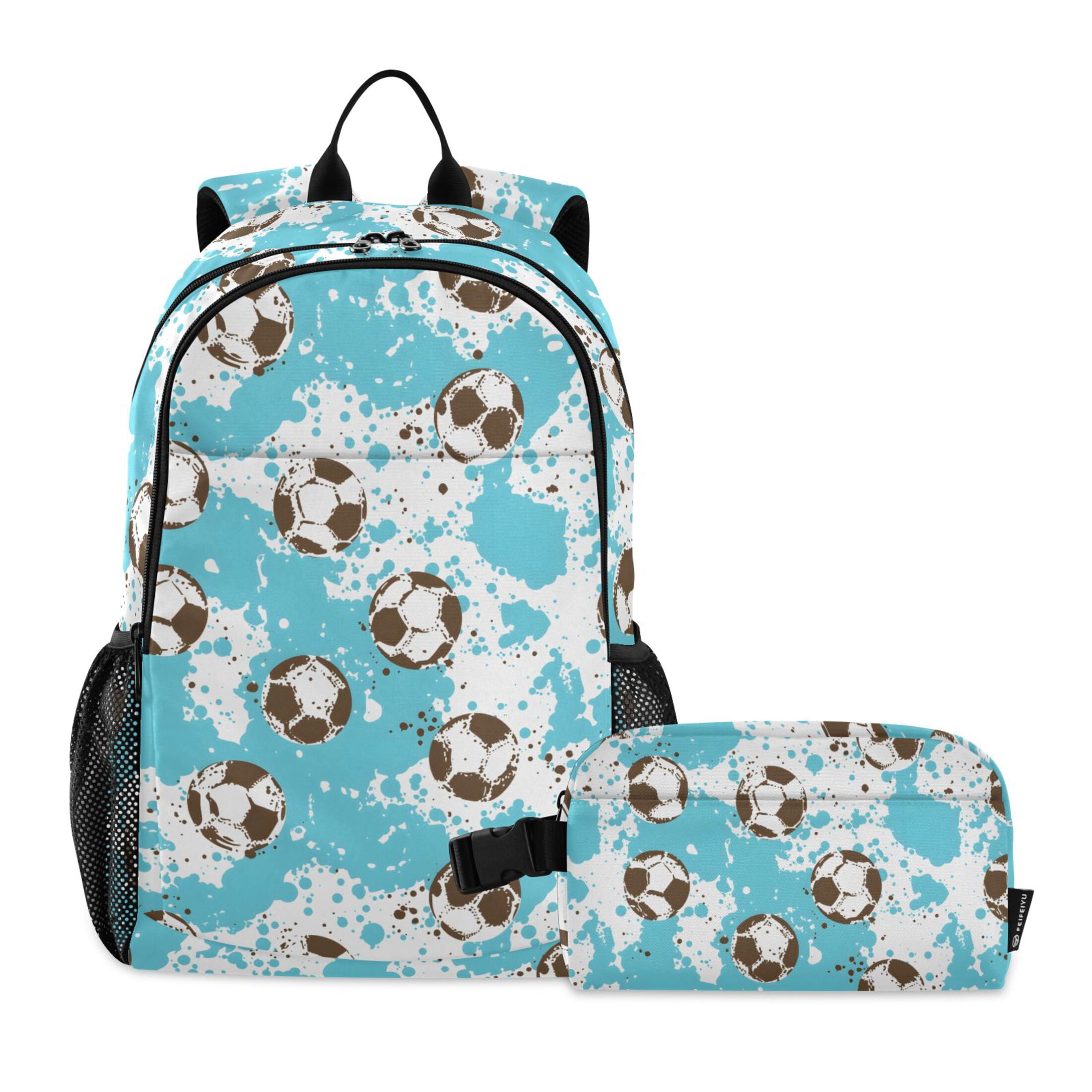 ALAZA Watercolor Football School Backpack Lunch Box Set Student Bookbag ...