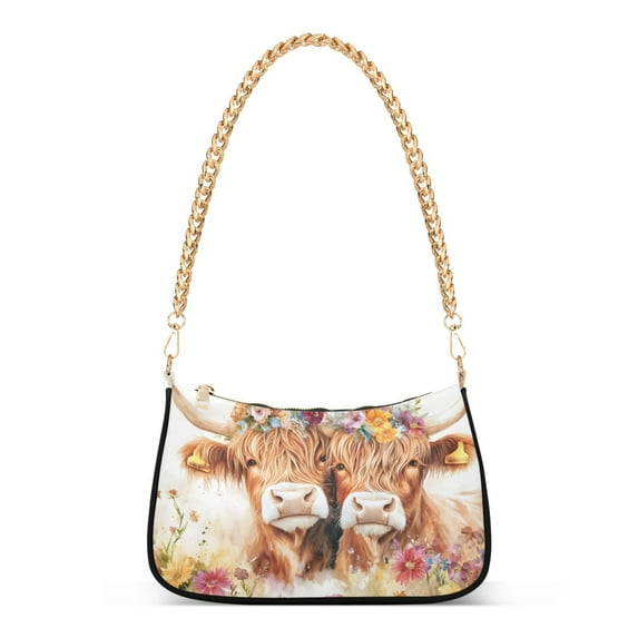 ALAZA Watercolor Highland Cattle Women's Chain Shoulder Bag Hobo ...