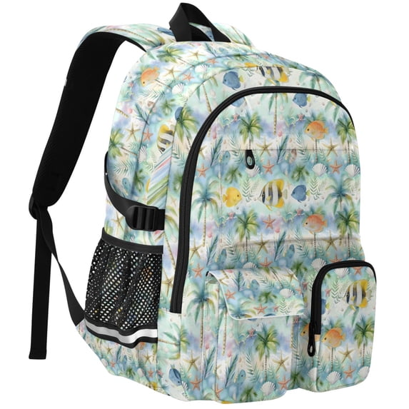 ALAZA Watercolor Palm Tree Fish Print Student Backpack School Bookbag ...
