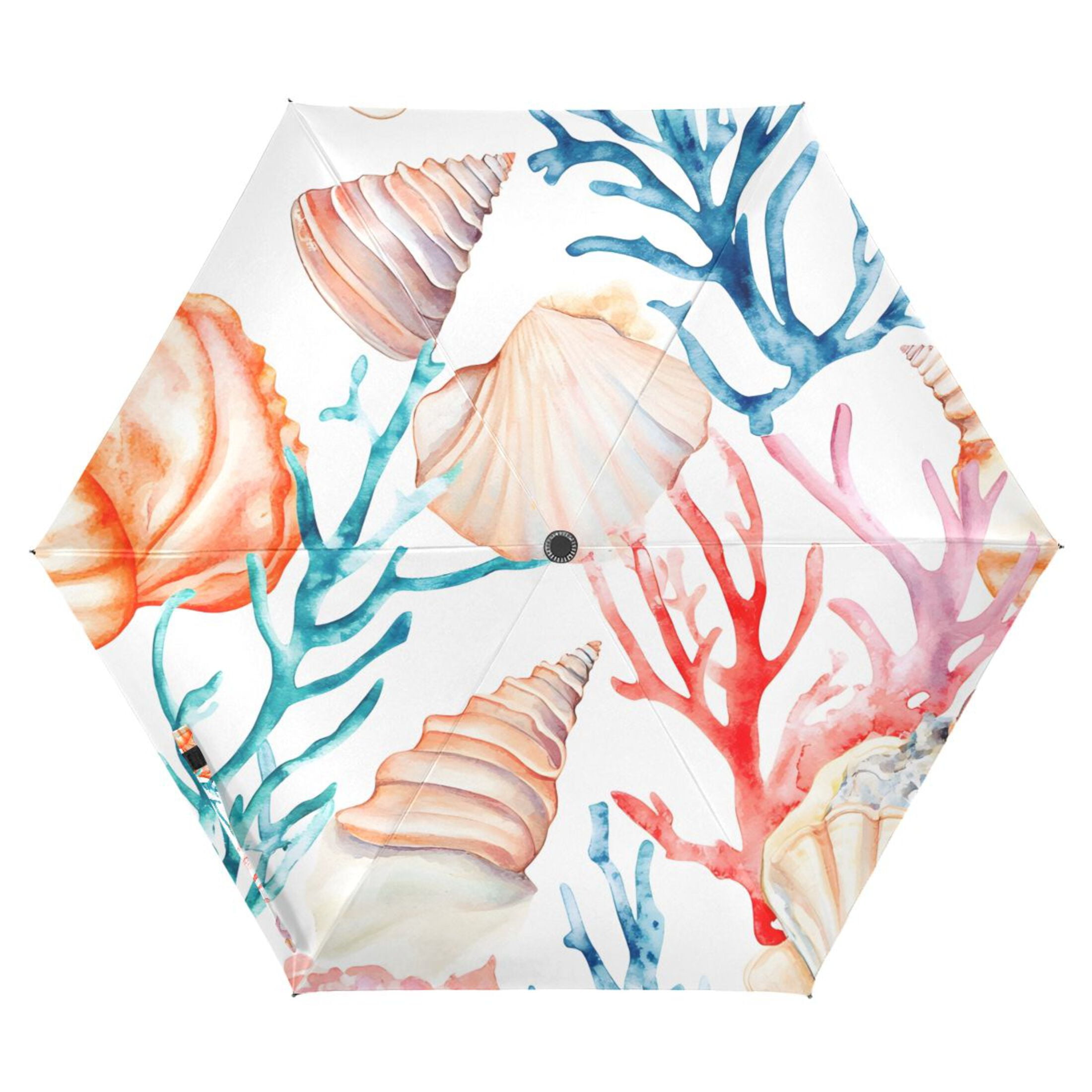 ALAZA Watercolor Seashell Coral UPF 50+ Compact Folding Umbrella for ...