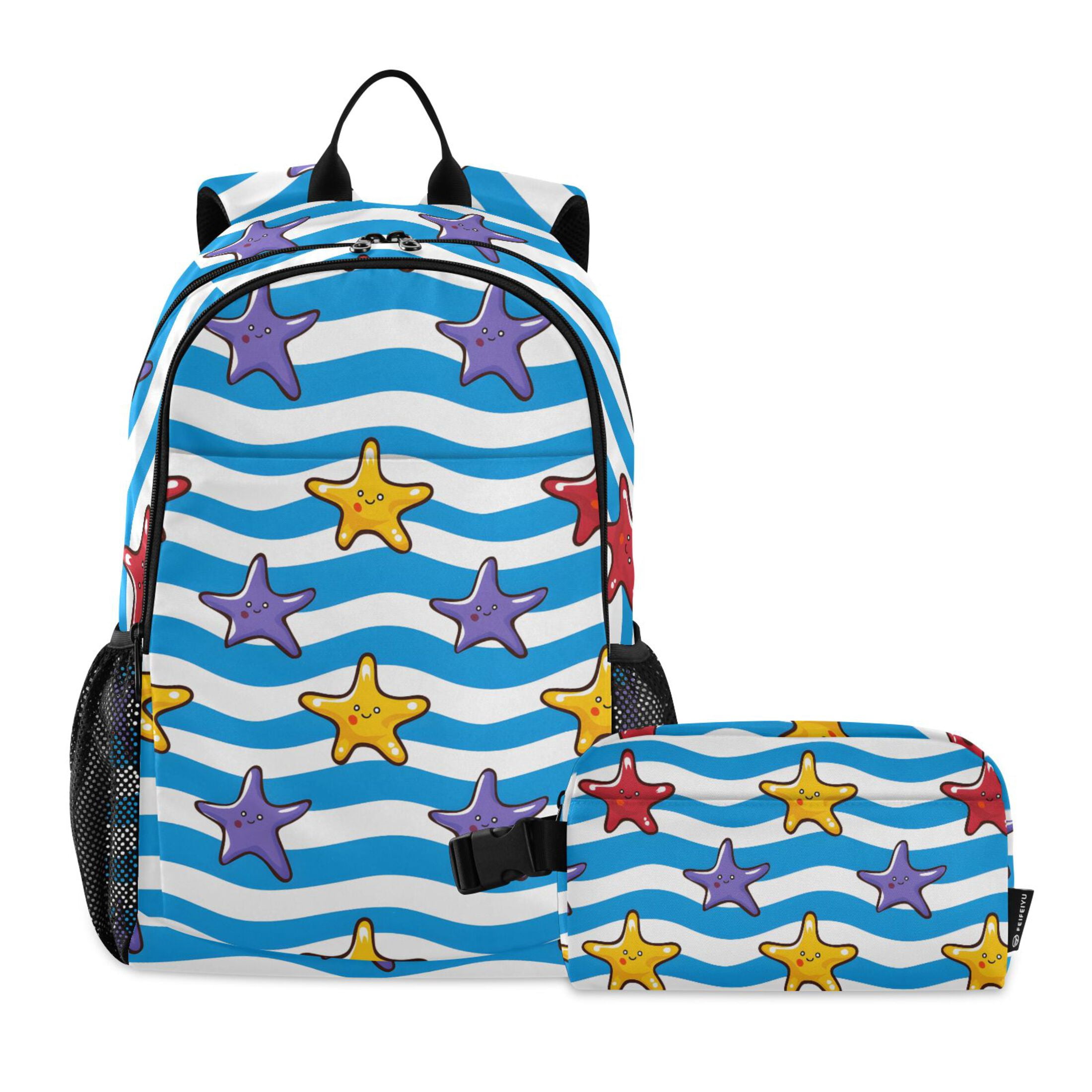 ALAZA Wavy Starfishes School Backpack Lunch Box Set Student Bookbag ...
