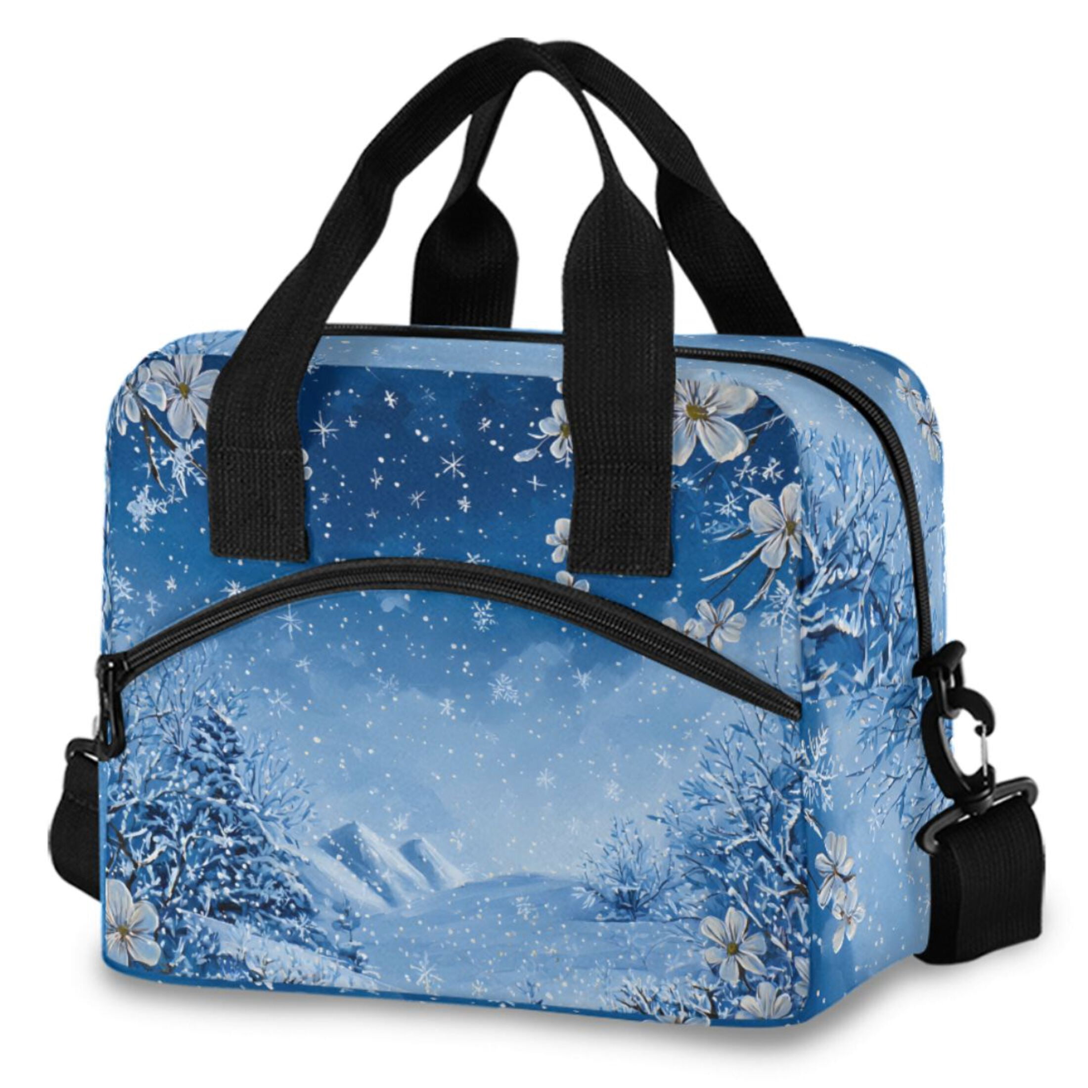ALAZA Winter Flowers Insulated Lunch Box Large Reusable Cooler Bag with ...