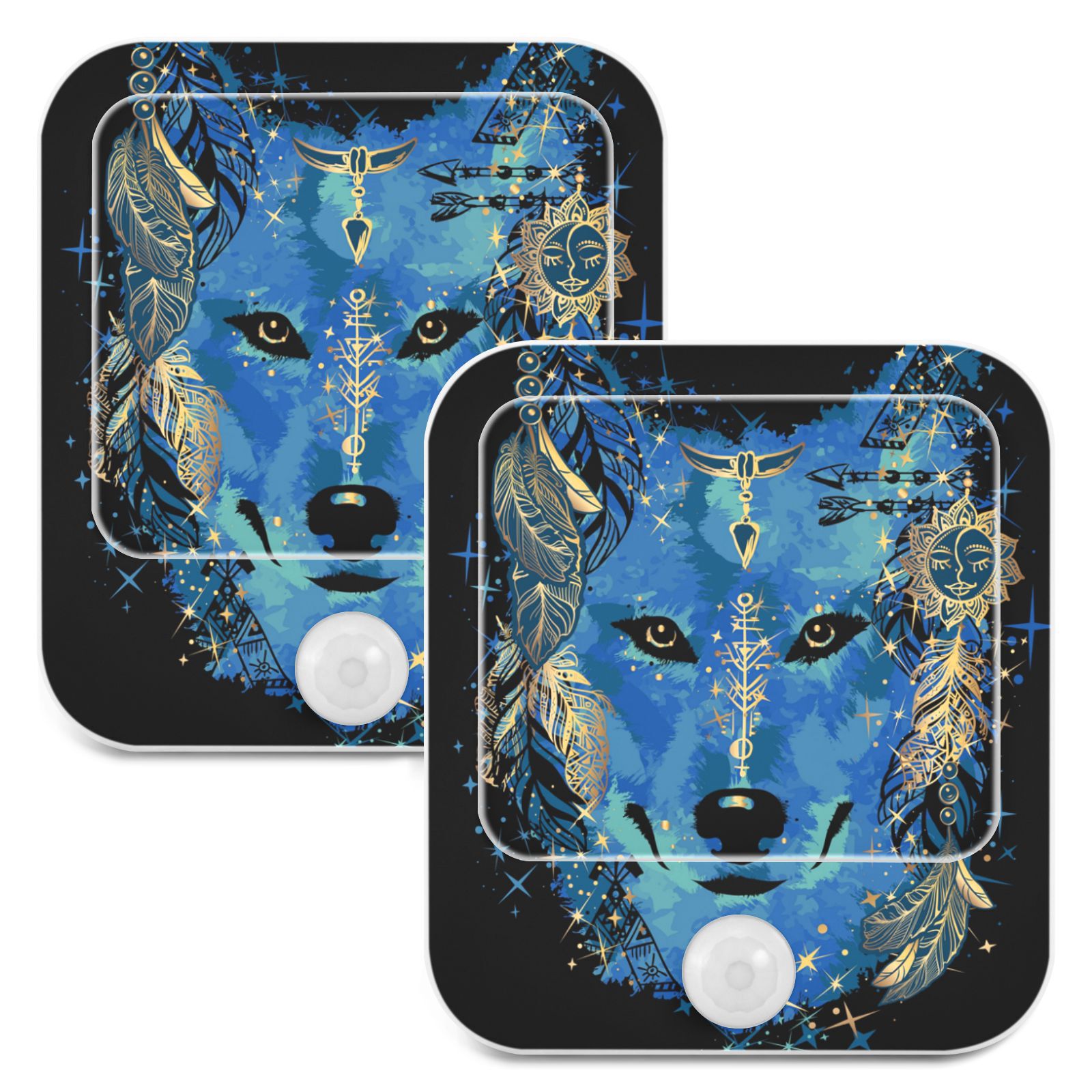 ALAZA Wolf Head with Feather Boho Cute Night Lights Plug into Wall -2 ...