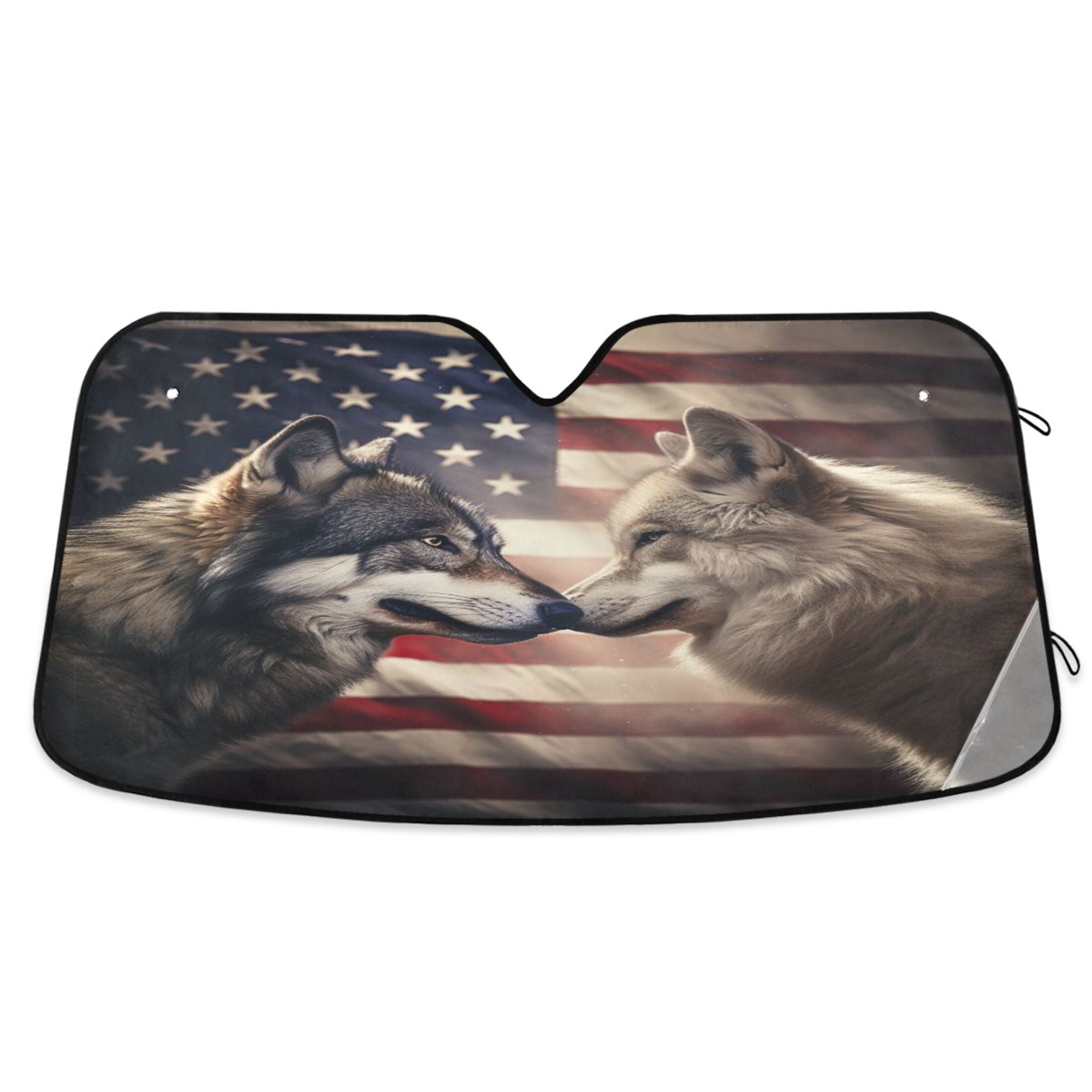 ALAZA Wolf and Flag Windshield Sun Shade Car Foldable Sun Visor Block ...