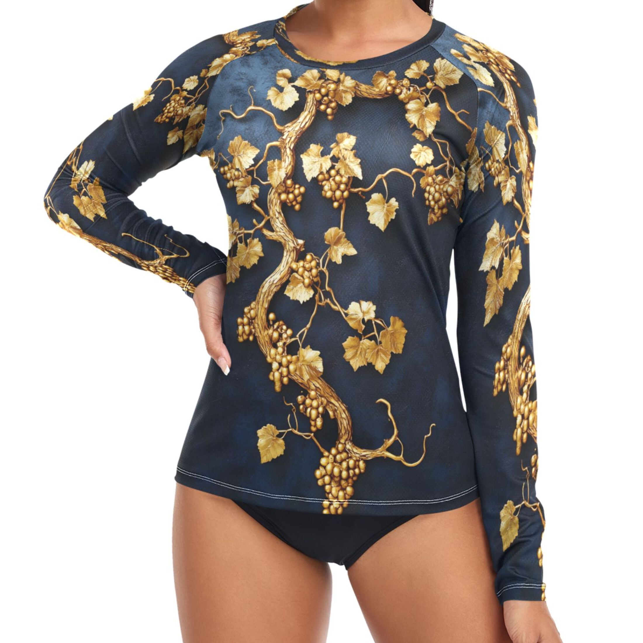 ALAZA Women UPF 50+ Long Sleeve Rash Guard 3d Golden Grapes UV Sun ...