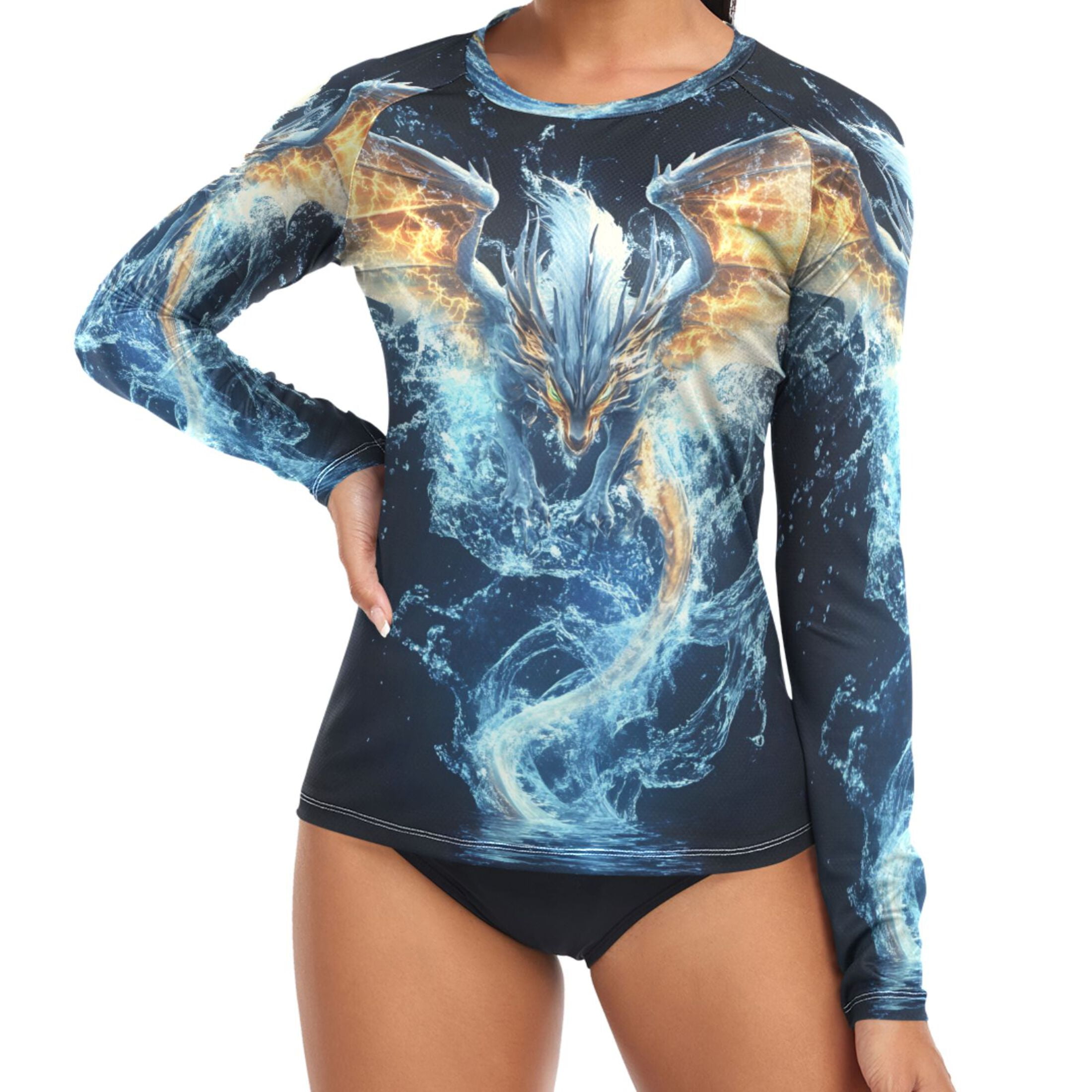 ALAZA Women UPF 50+ Long Sleeve Rash Guard Dragon Cool Style UV Sun ...