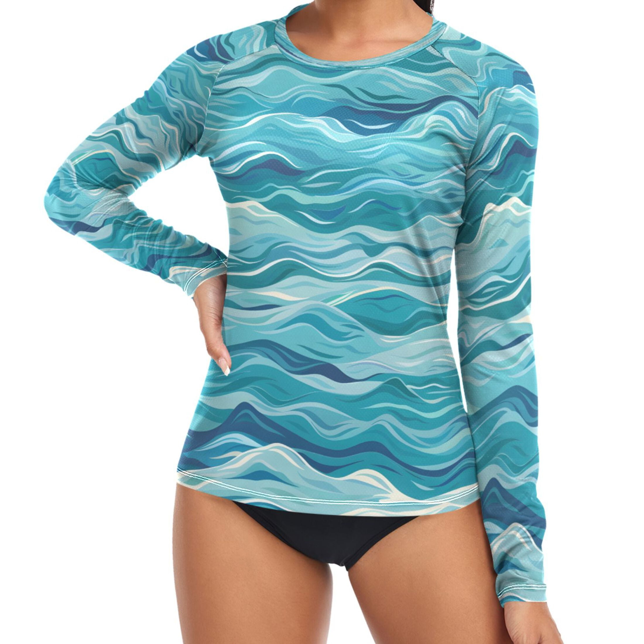 ALAZA Women UPF 50+ Long Sleeve Rash Guard Sea Wave UV Sun Protection ...