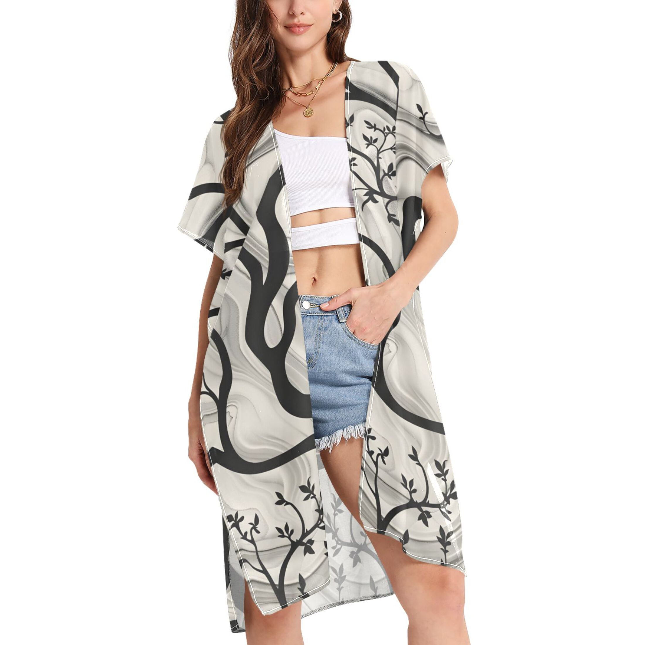 ALAZA Women's Beach Cover Up Artistic Tree Branch Kimono Swimsuit ...