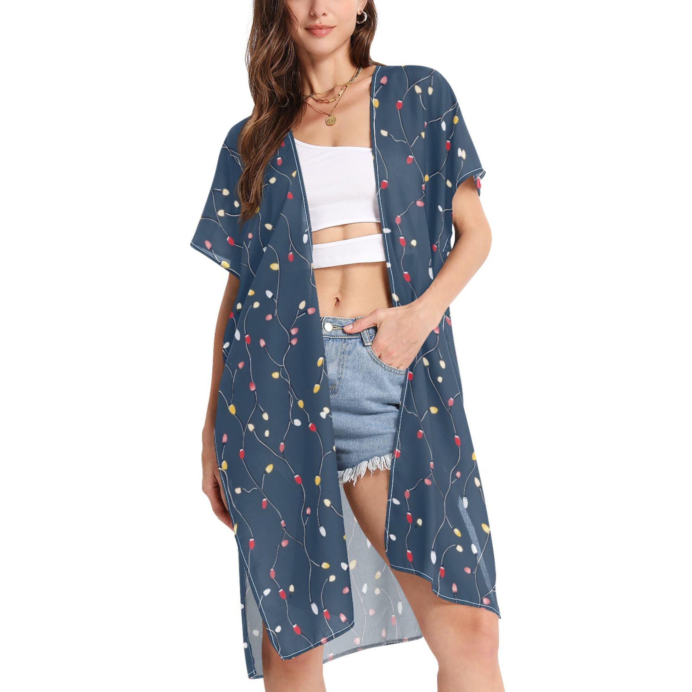 ALAZA Women's Beach Cover Up Christmas Lights Kimono Swimsuit Summer ...
