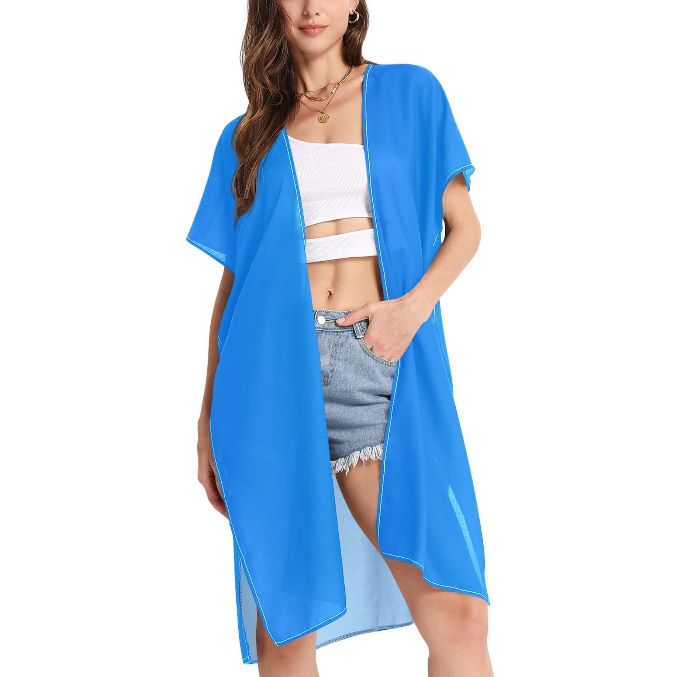 ALAZA Women's Beach Cover Up Deep Sky Blue Kimono Swimsuit Summer ...