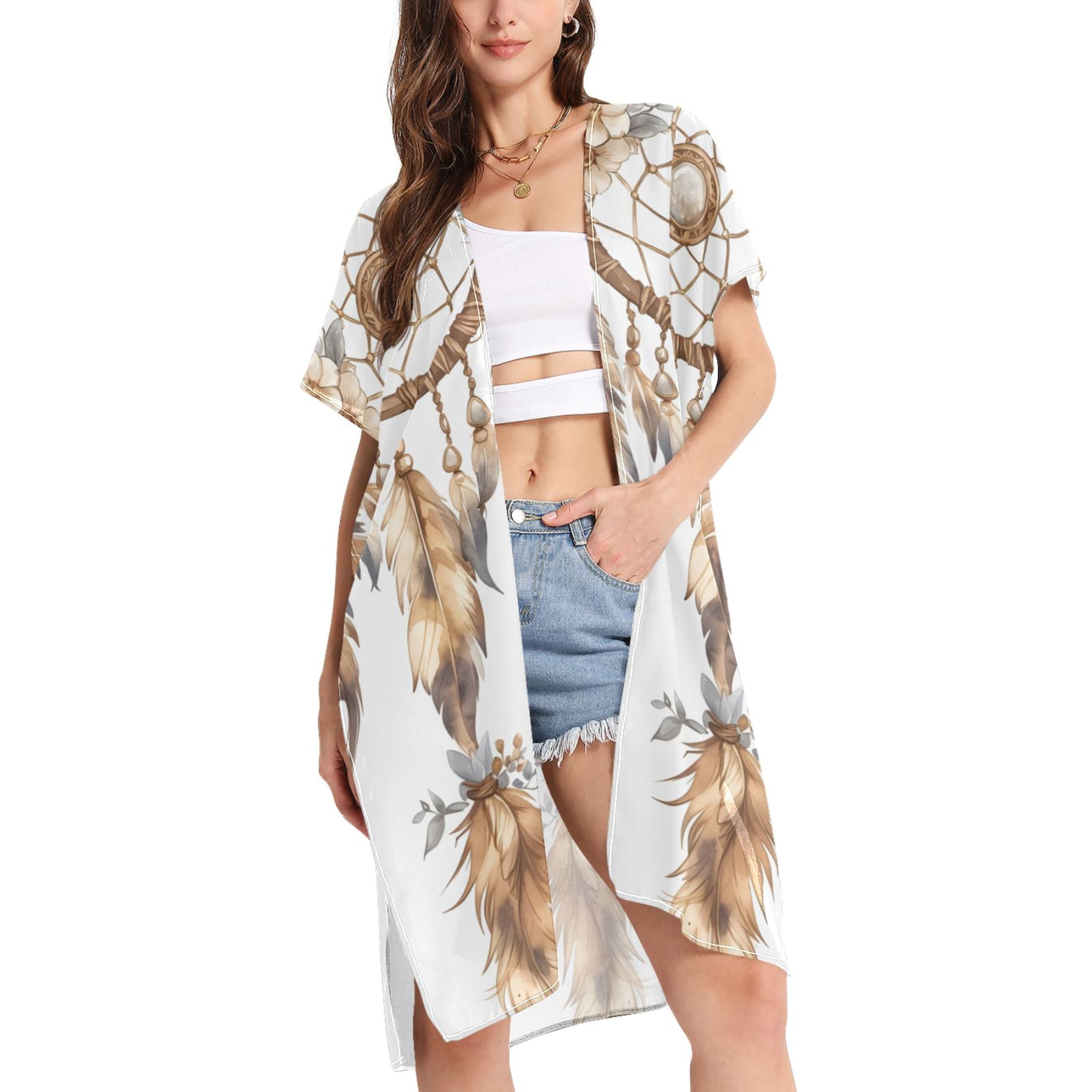 ALAZA Women's Beach Cover Up Dream Catcher Kimono Swimsuit Summer ...