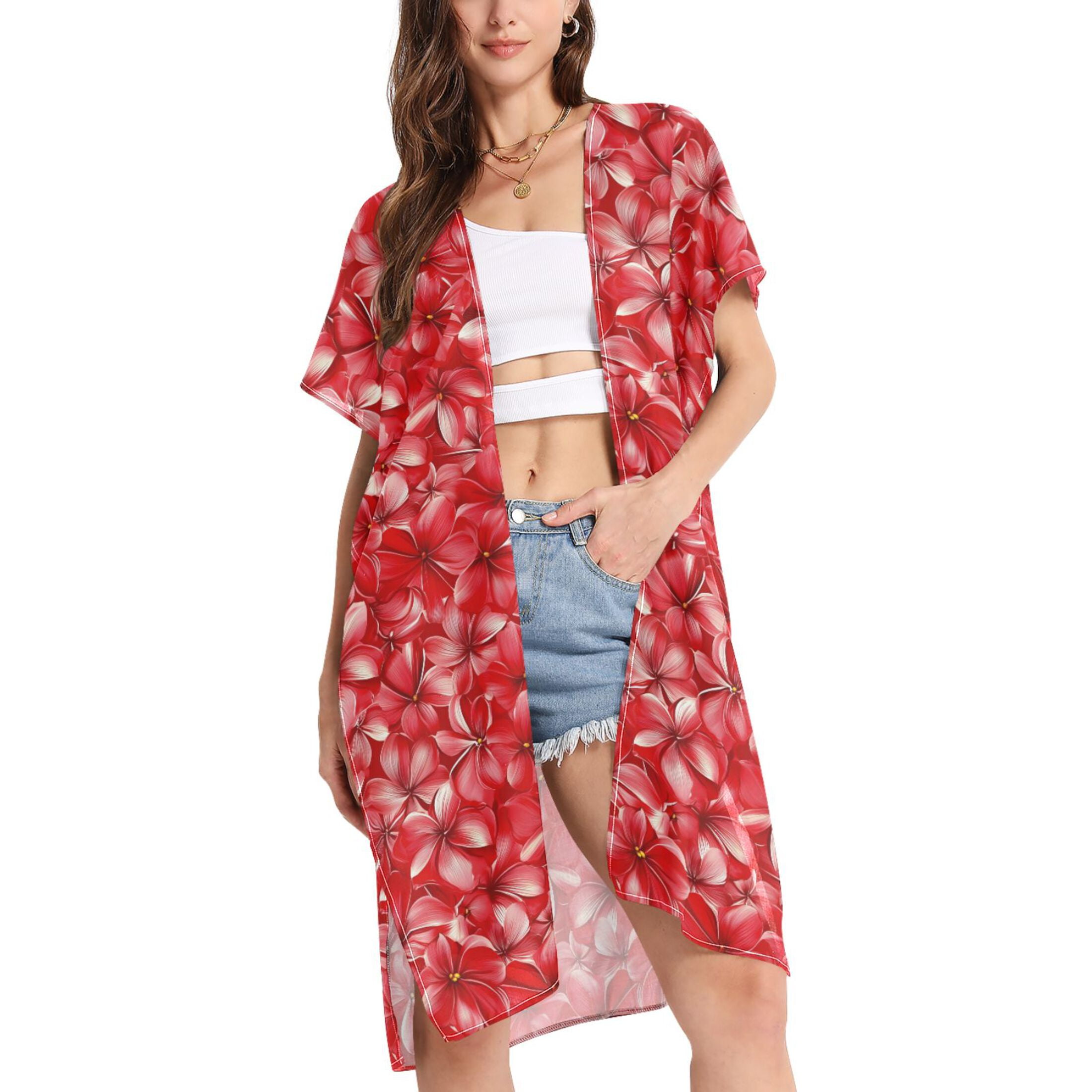 ALAZA Women's Beach Cover Up Elegant Tropical Floral-a3 Kimono Swimsuit ...