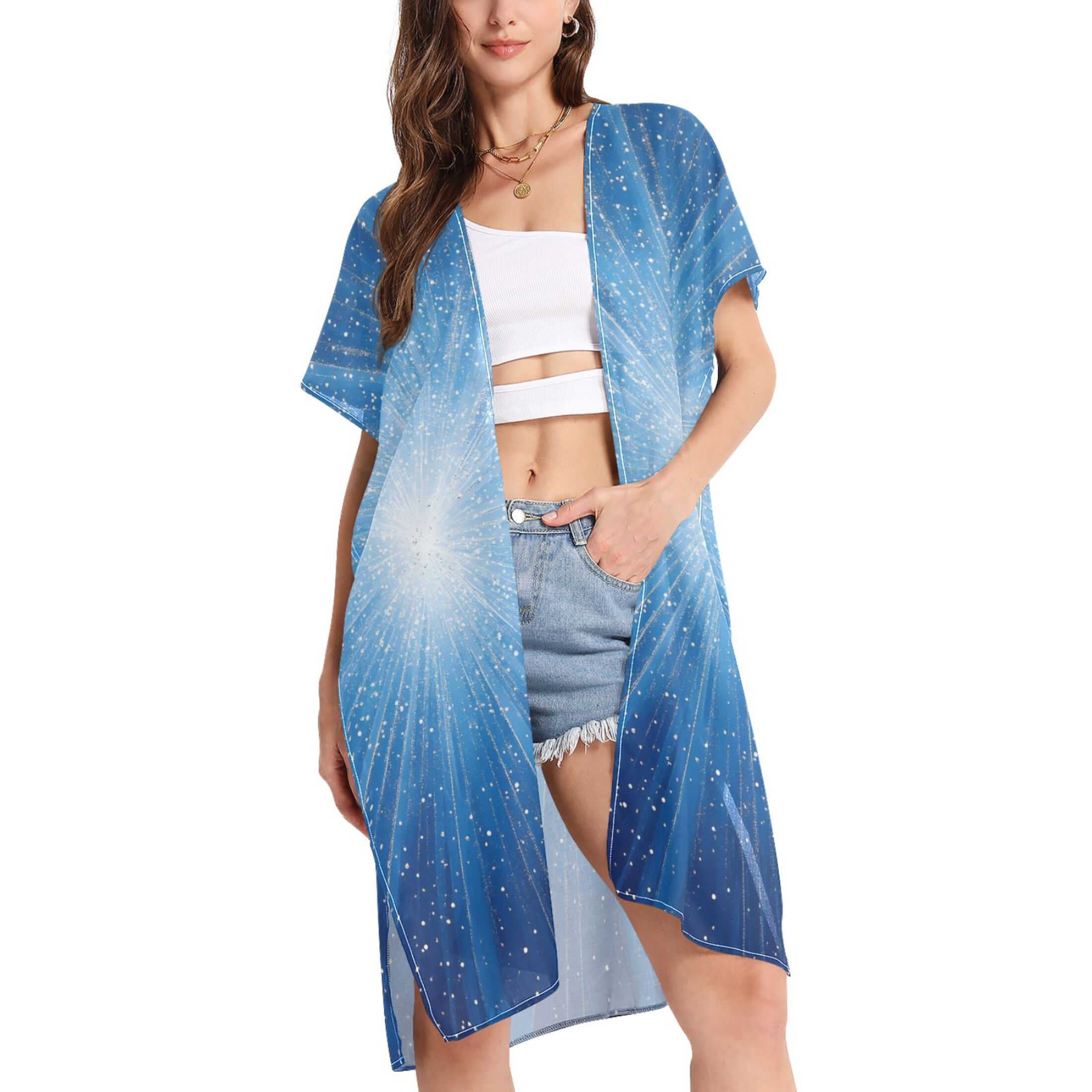 ALAZA Women's Beach Cover Up Fireworks Stripes Print Kimono Swimsuit ...