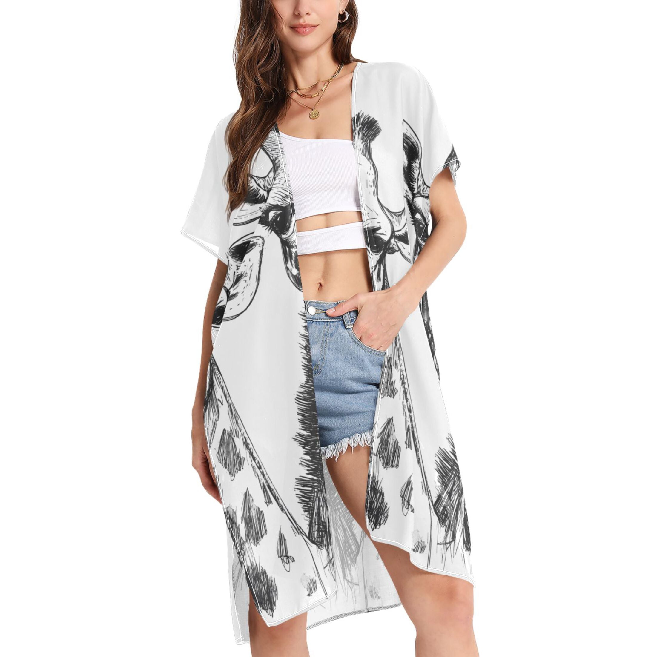ALAZA Women's Beach Cover Up Giraffes Kimono Swimsuit Summer Cardigan ...