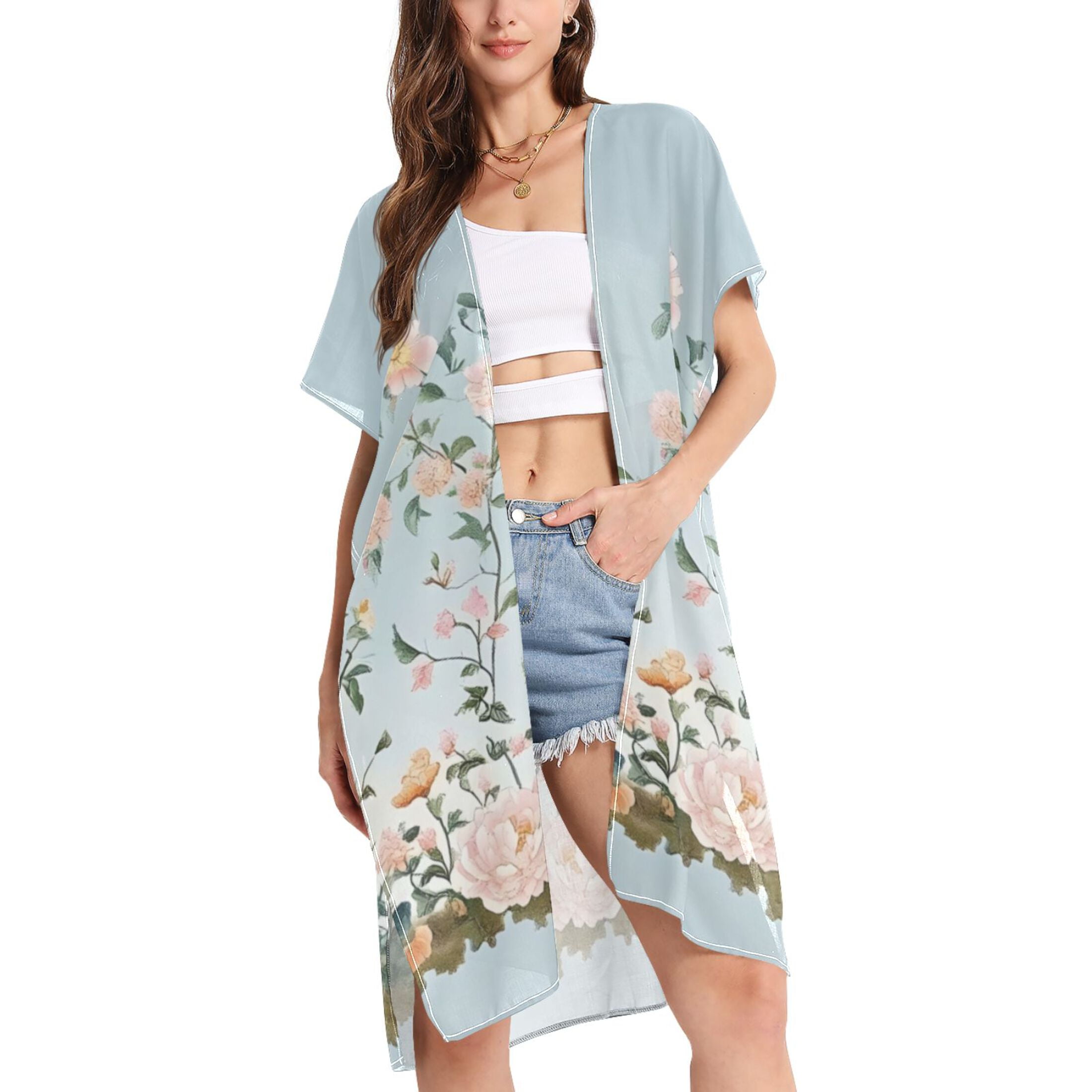ALAZA Women's Beach Cover Up Summer Birds Floral Kimono Swimsuit Summer ...