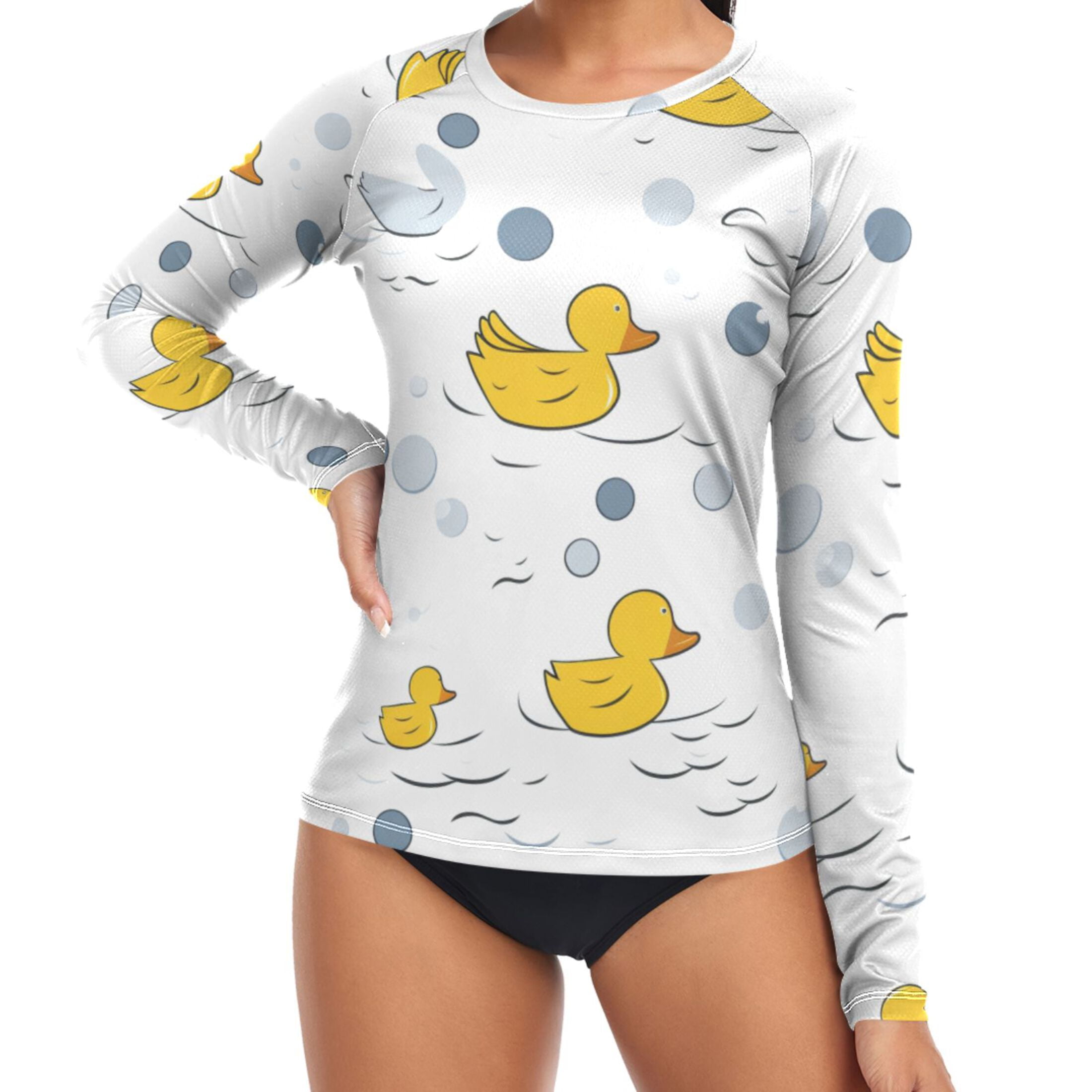 ALAZA Womens UPF 50+ Rash Guard Cartoon Ducks Long Sleeve UV Protection ...