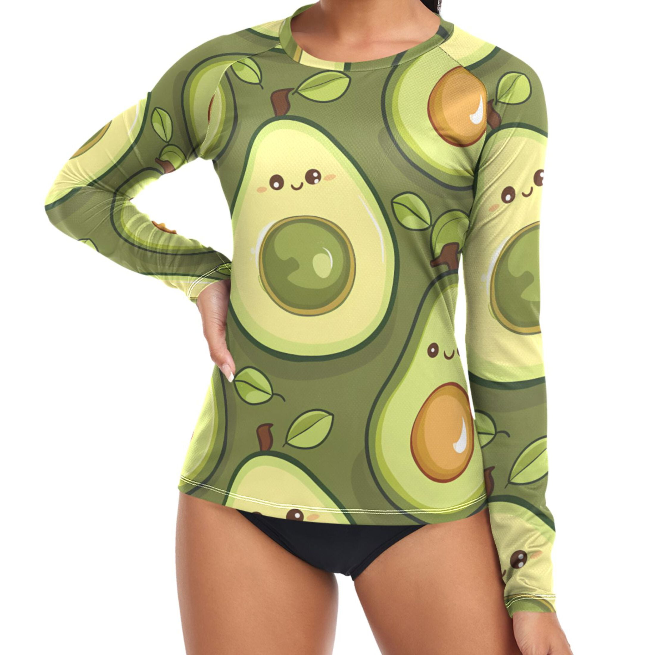 ALAZA Womens UPF 50+ Rash Guard Cute Avocado on Green Long Sleeve UV Protection Sun Shirts Tops ...