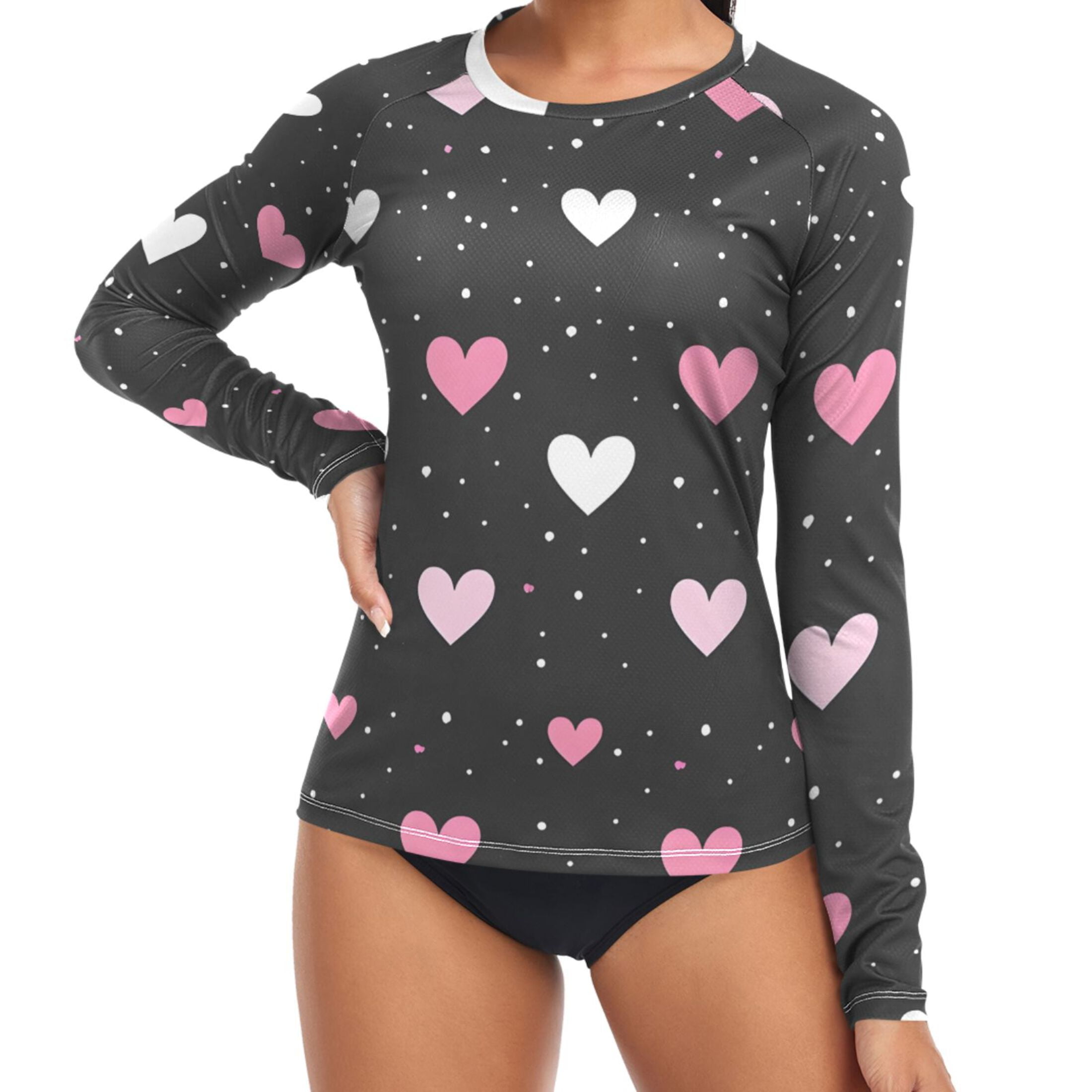 ALAZA Womens UPF 50+ Rash Guard Valentine's Day Hearts Print Long Sleeve UV Protection Sun ...