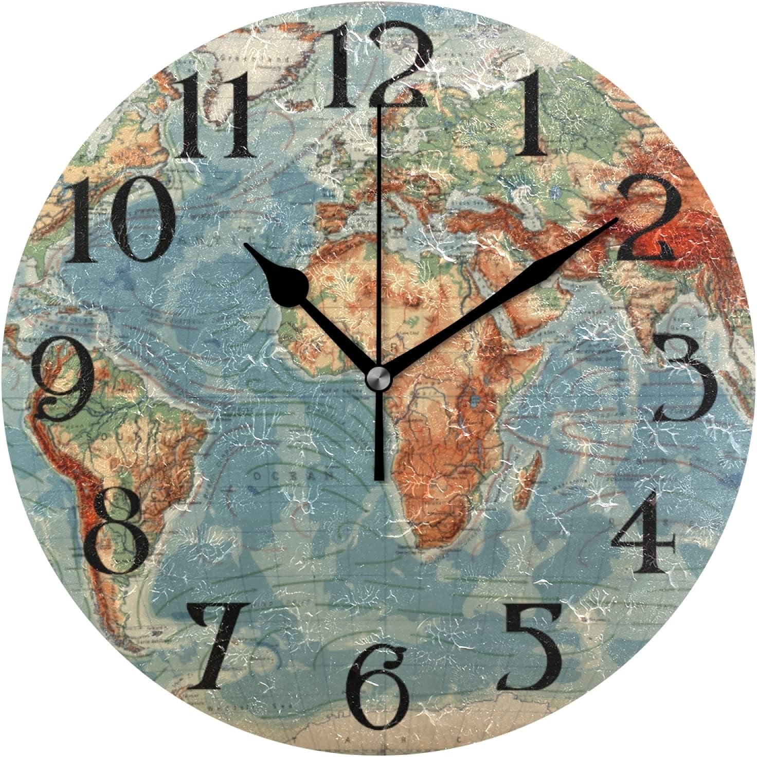 ALAZA World Map Clock Map Wall Clock Battery Operated World Clock ...