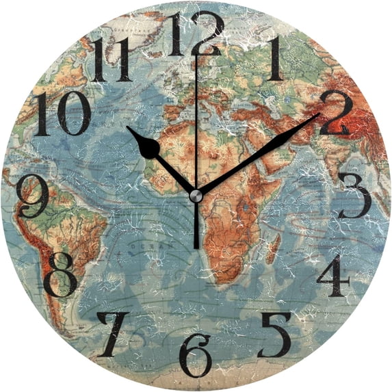 ALAZA World Map Clock Map Wall Clock Battery Operated World Clock ...